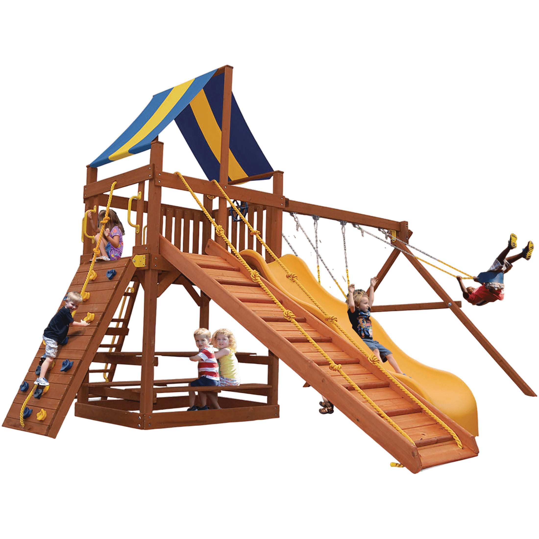 Playground One Original Fort with Deluxe Ramp - Blue & Yellow with ...