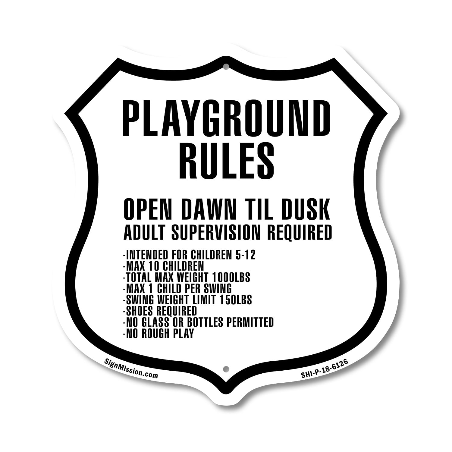 Playground Rules (5 Pack) 12 inch X 12 inch Shield-Shaped Rust-Free ...