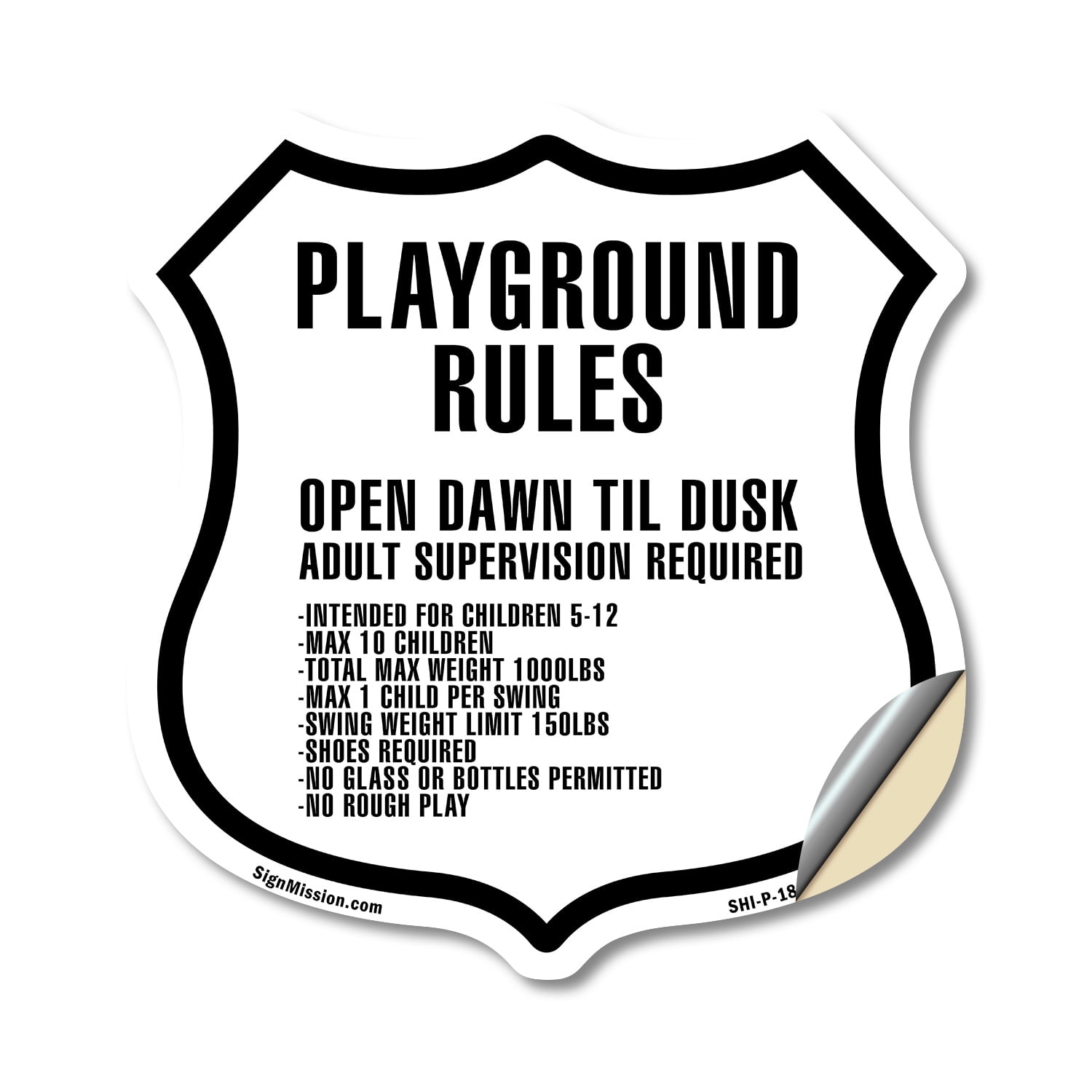 Playground Rules (5 Pack) 4 inch X 4 inch Shield Shaped Heavy Duty 3.2 ...