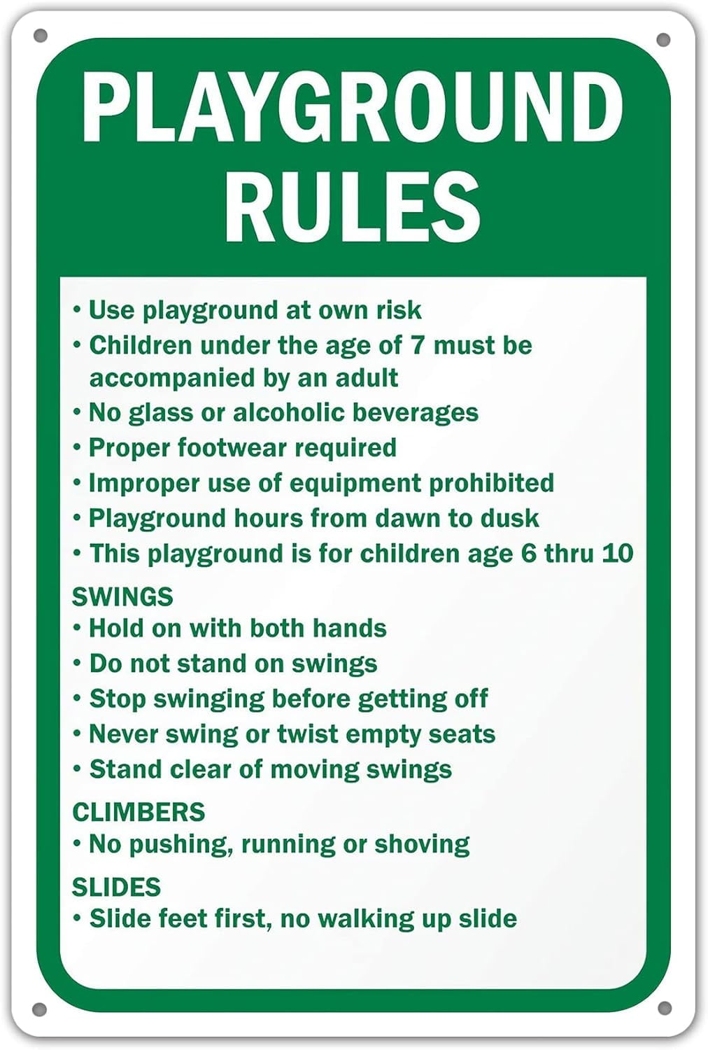 Playground Rules Safety Sign Tin Signs Caution Warning Sign Outdoor ...