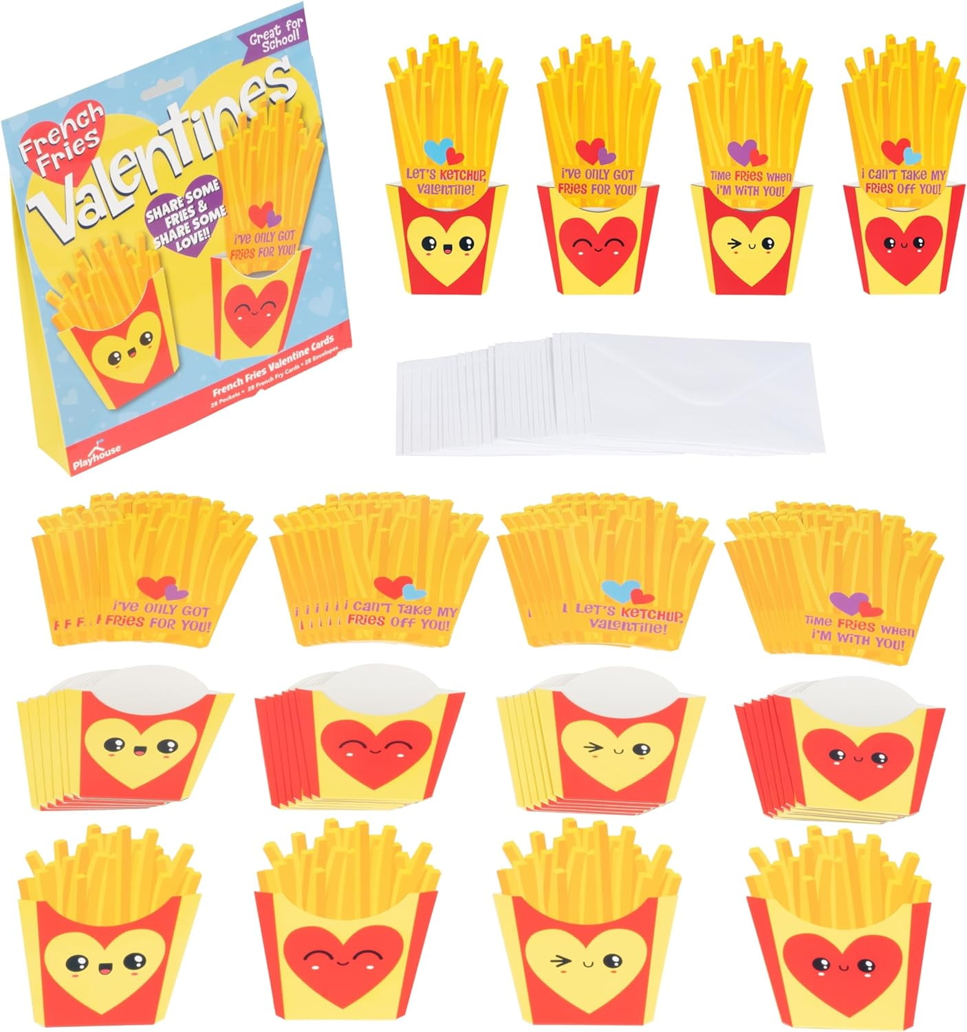 Playhouse French Fry Valentine's Day Card Set for Kids, 28 Card Pack ...