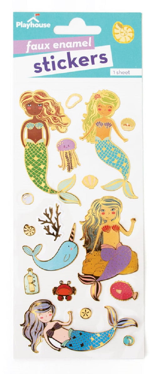 Playhouse Mermaid Friends Enamel Effect Sticker Sheet - Walmart.com