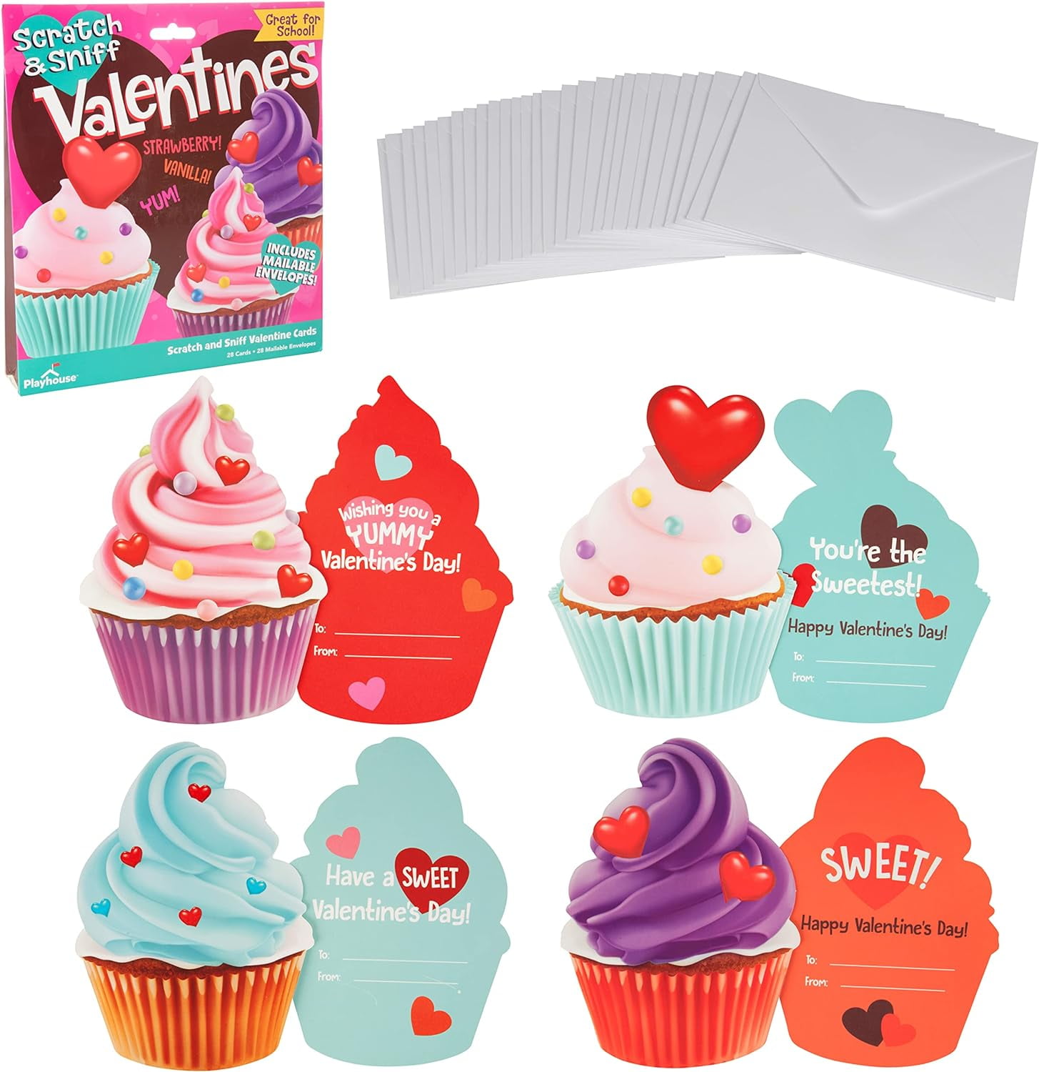 Playhouse Scratch & Sniff Cupcakes Valentine's Day Cards for Kids, 28 ...