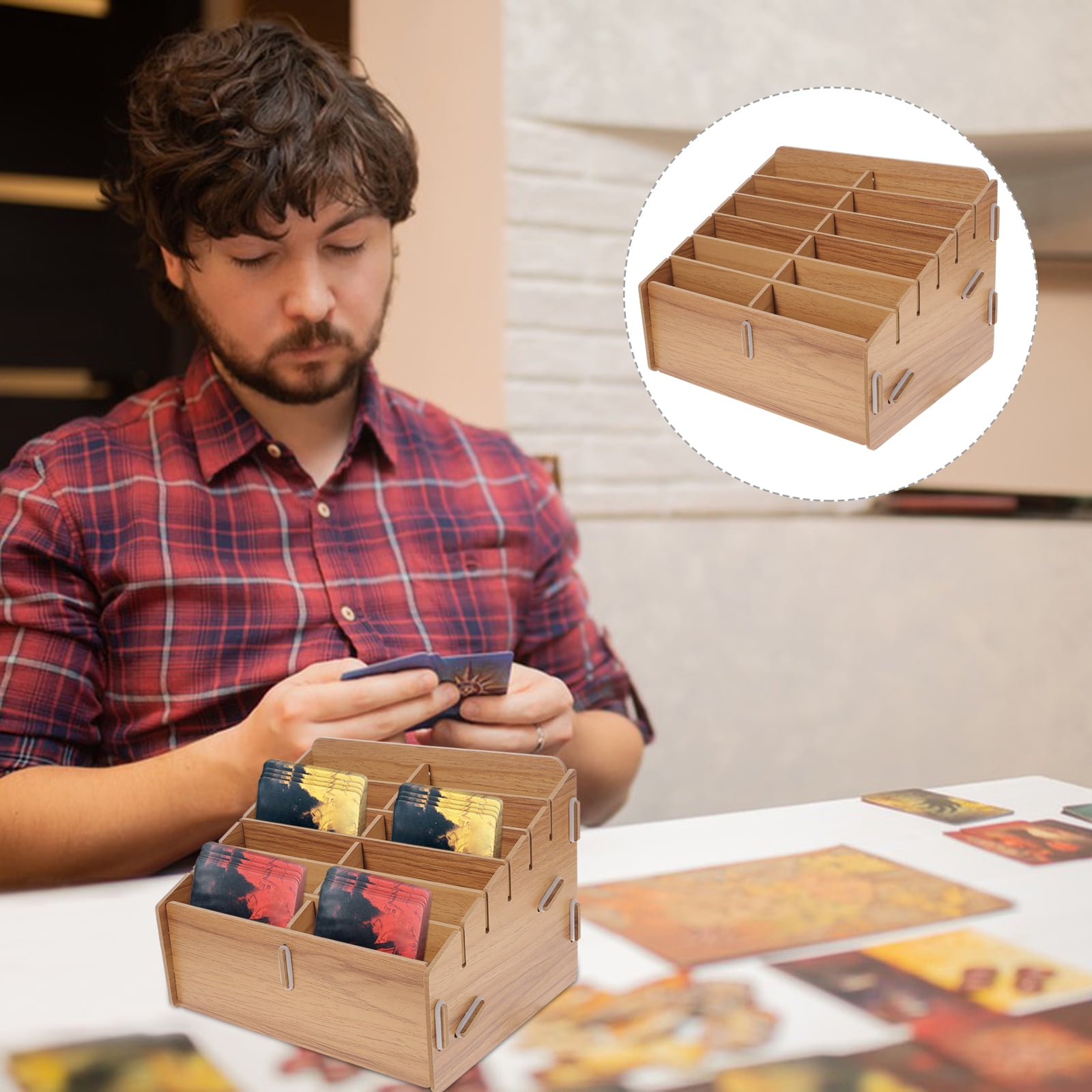 WHAMVOX Wooden Card Case for Game Cards Storage with Multigrid Design ...