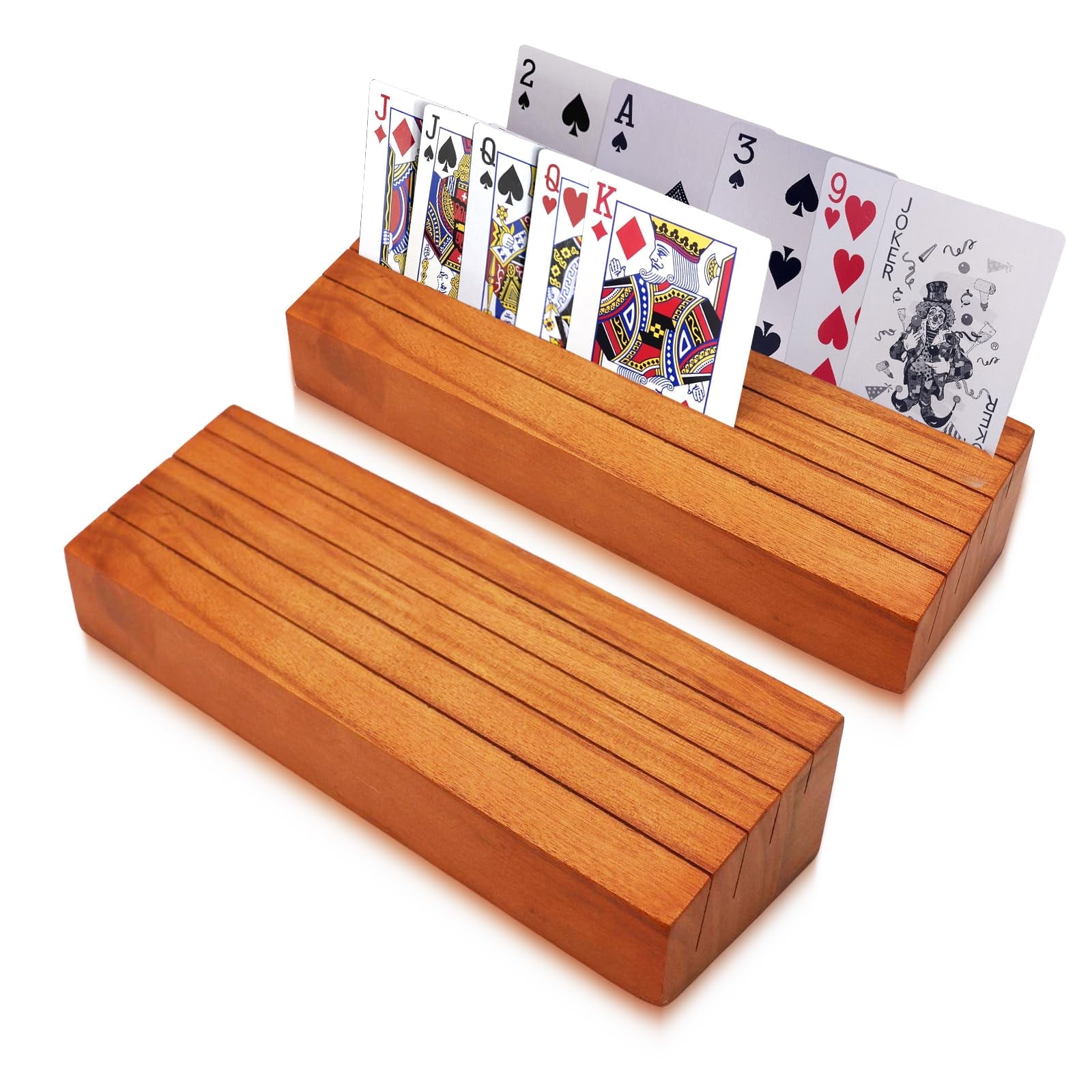 Playing Card Holder Set of 2, Card Game Deck Stand for Kids, Wood ...