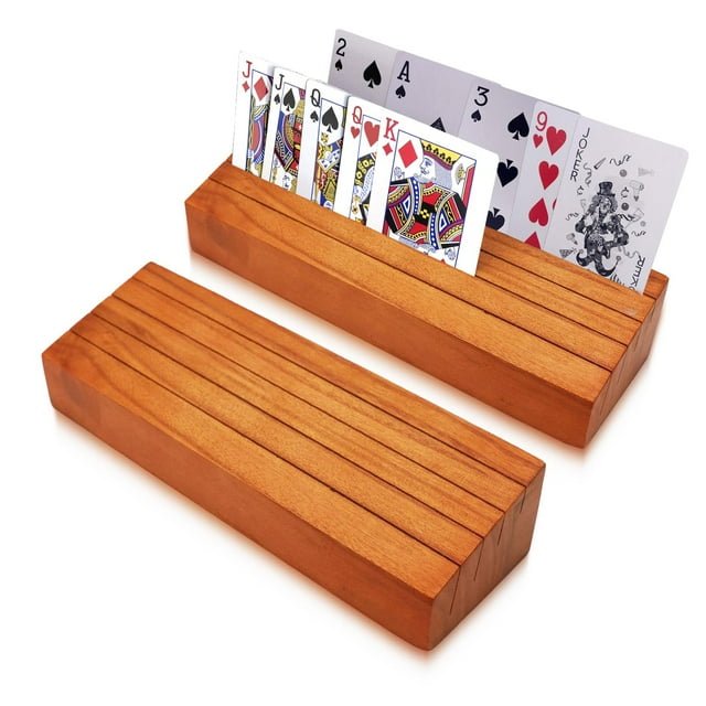 Playing Card Holder Set of 2, Card Game Deck Stand for Kids, Wood ...