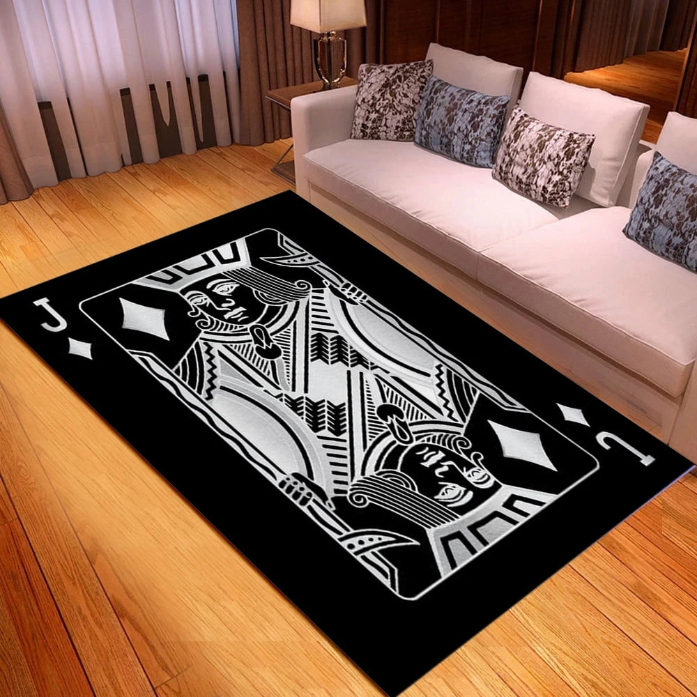 Playing Card Pattern Area Rug for Living Room Non-slip Carpet Bedroom ...