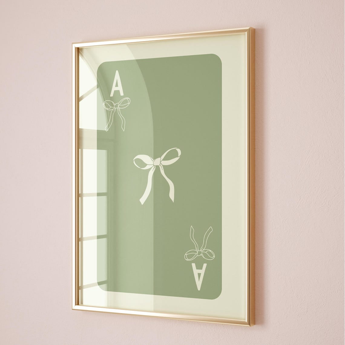 Playing Card Print, Sage Green Bows Poster, Ace Of Bows Coquette Decor ...