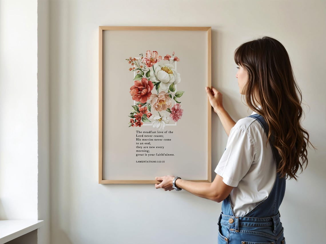 Floral Scripture Poster, Lamentations 3 22 23, Pretty Bible Verse Wall ...