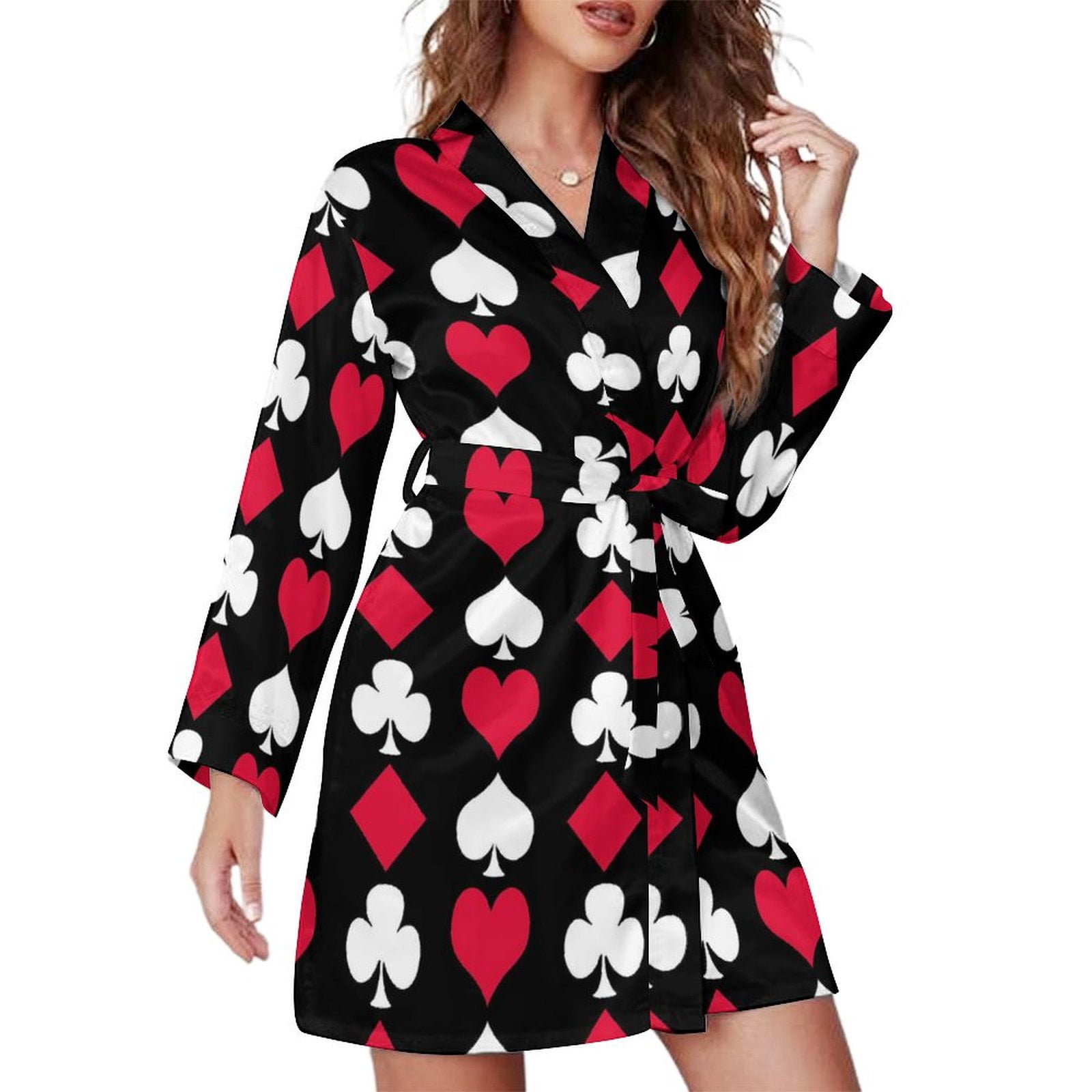 Playing Card Suits Inverted Night Robe Long Sleeve V Neck Robe With ...
