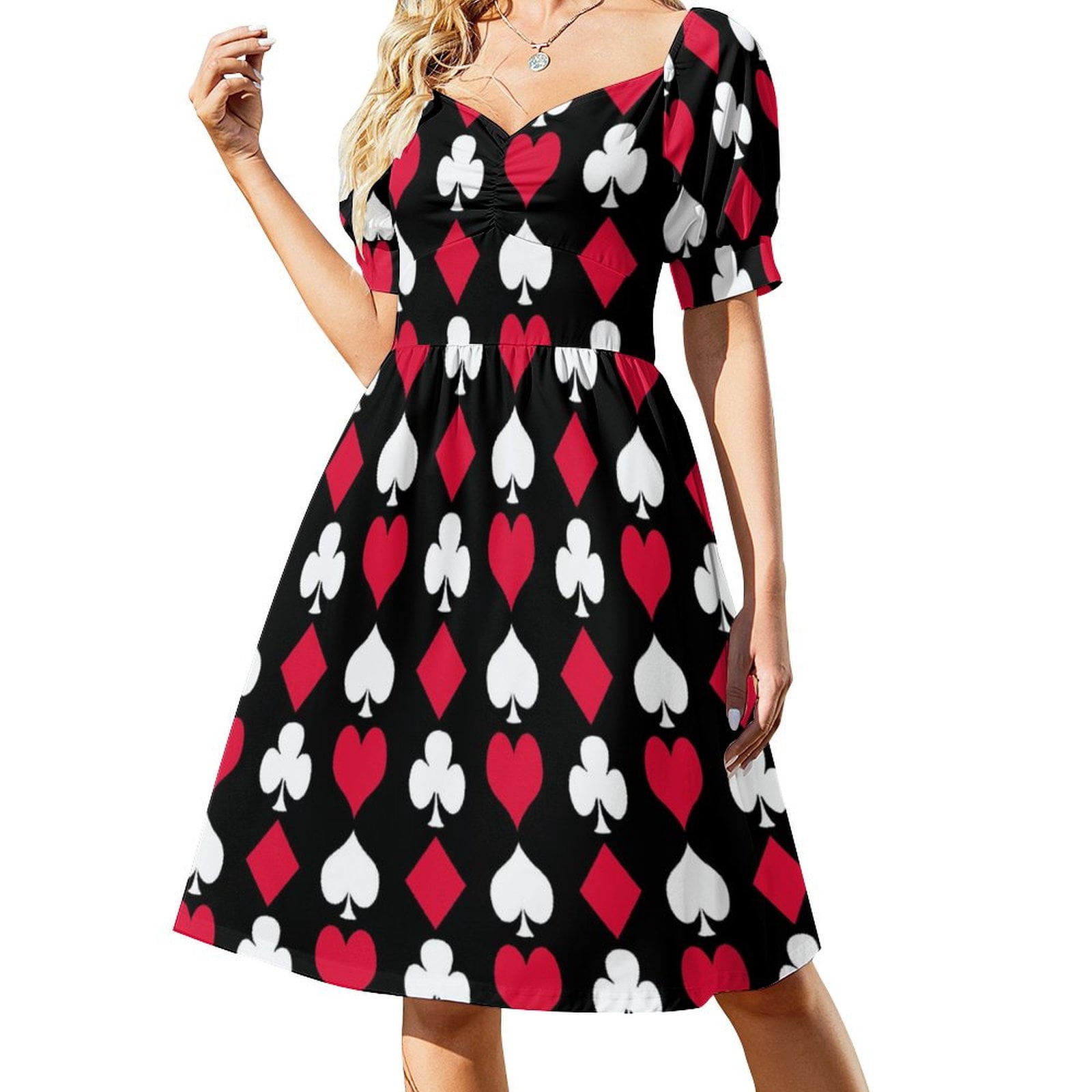 Playing Card Suits Inverted Short Sleeve Dress Clothes Women's Summer ...