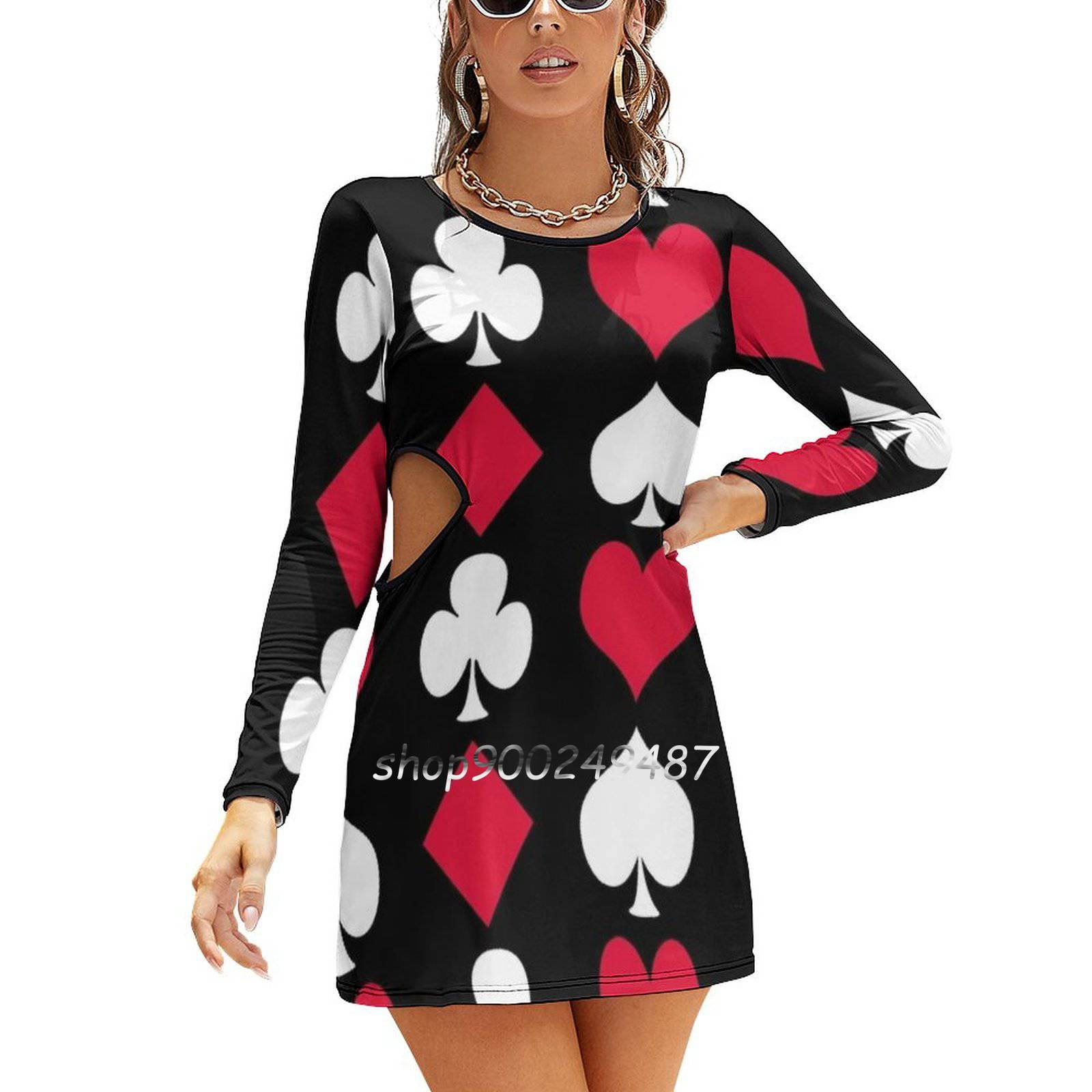 Playing Card Suits Inverted Square Neck Dress Cute Loose Print Dresses ...