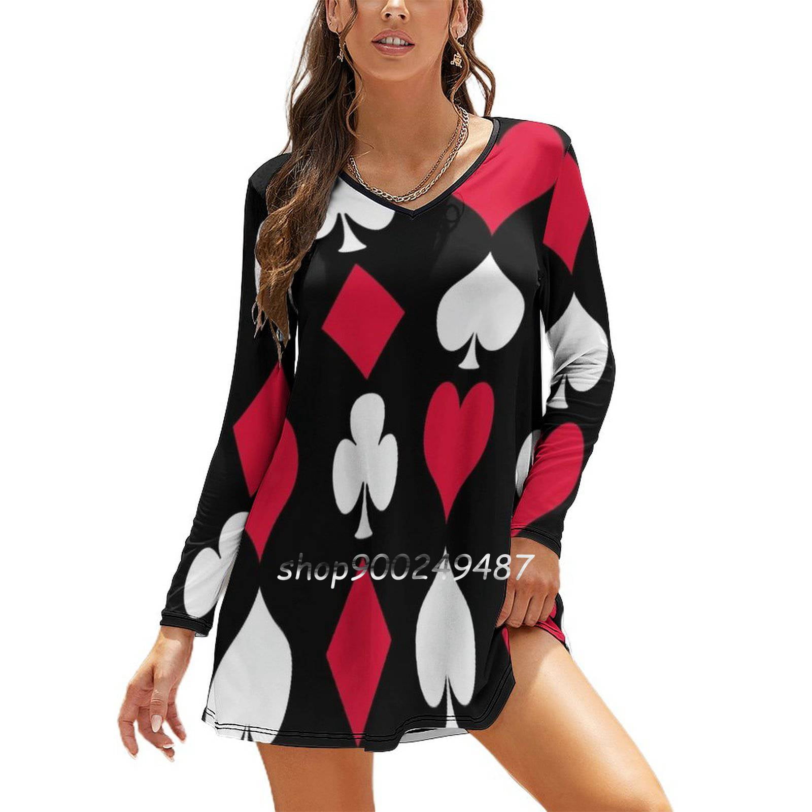 Playing Card Suits Inverted Square Neck Dress Cute Loose Print Dresses ...