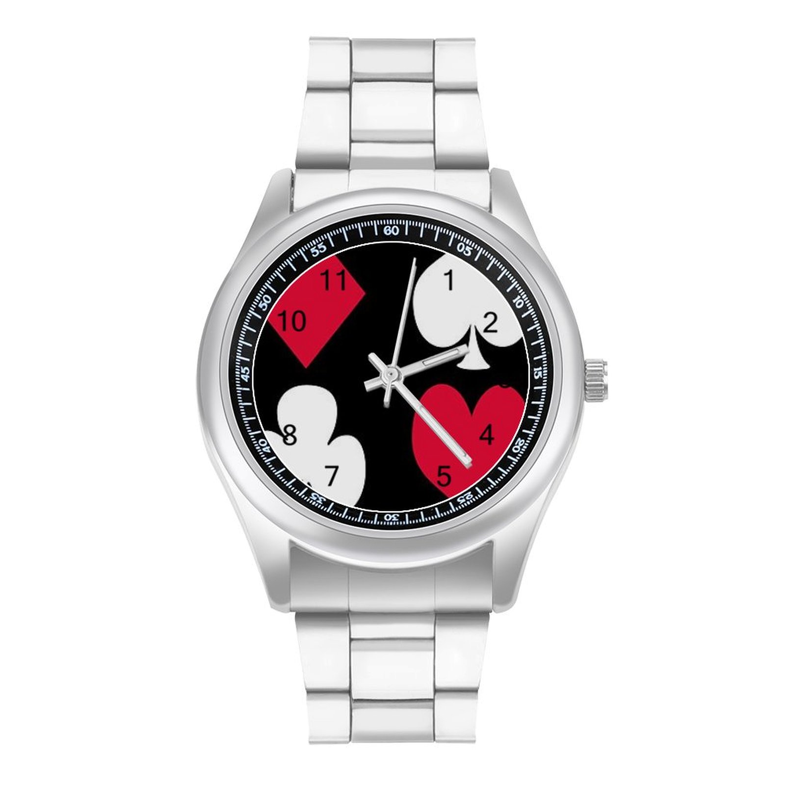 Playing Card Suits Inverted Wrist Watches for Men Metal Band Watch ...