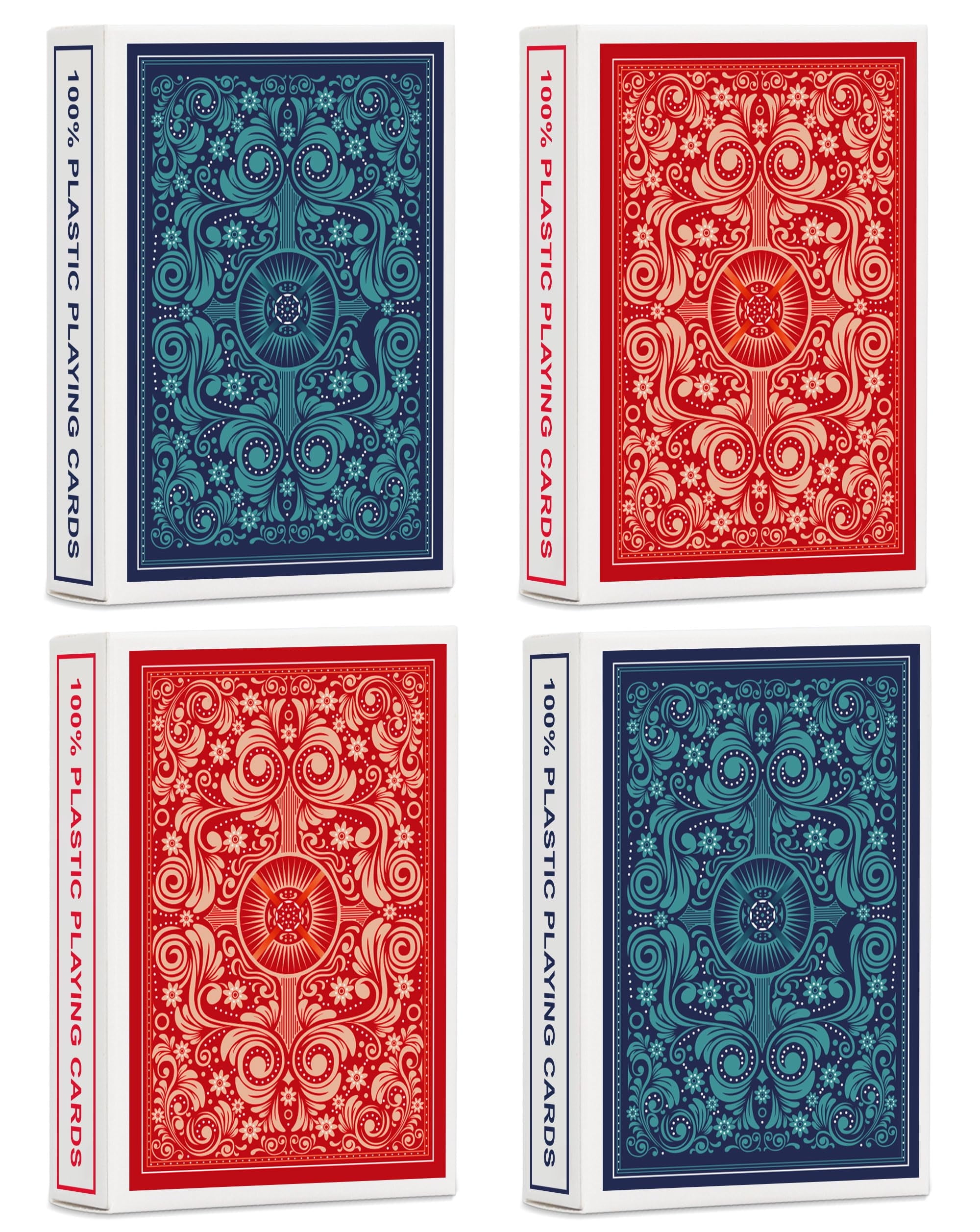 Neasyth Waterproof Playing Cards, Plastic Playing Cards, 4 Decks Poker ...