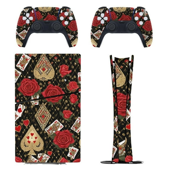 Playing Cards And Roses Console Skin Bundle for PS5 Pro Slim Disc ...