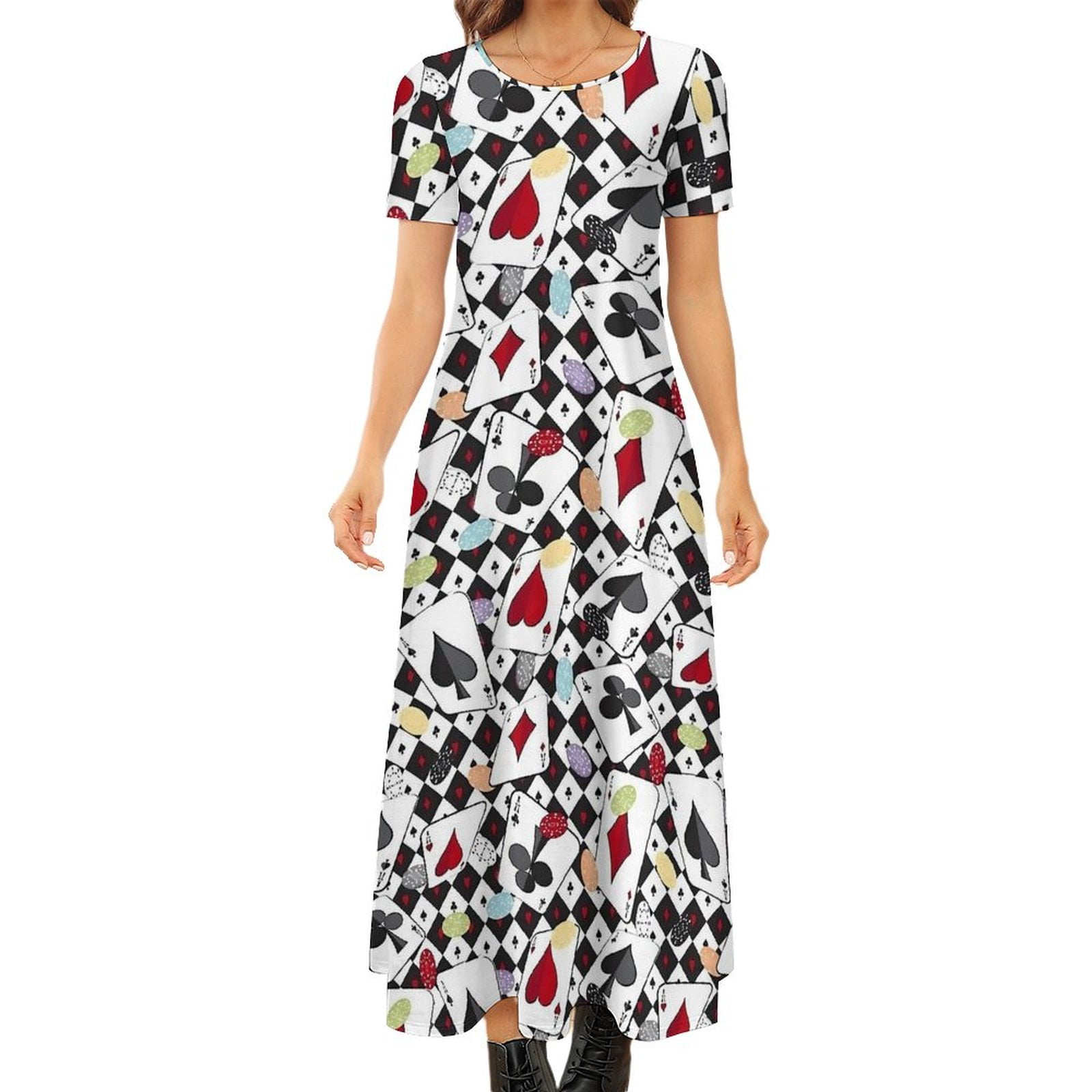 Playing Cards Dress Blue And Red Aesthetic Boho Beach Long Dresses ...