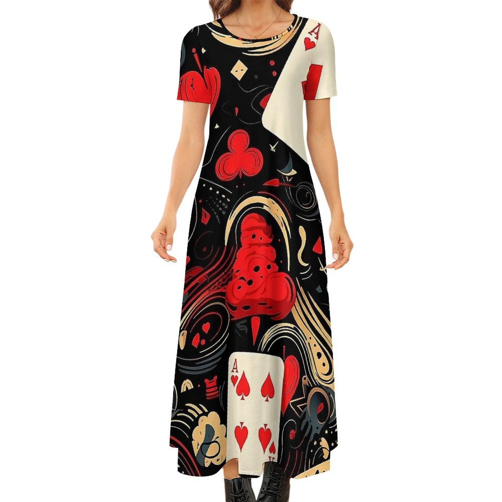 Playing Cards Dress Blue And Red Aesthetic Boho Beach Long Dresses ...