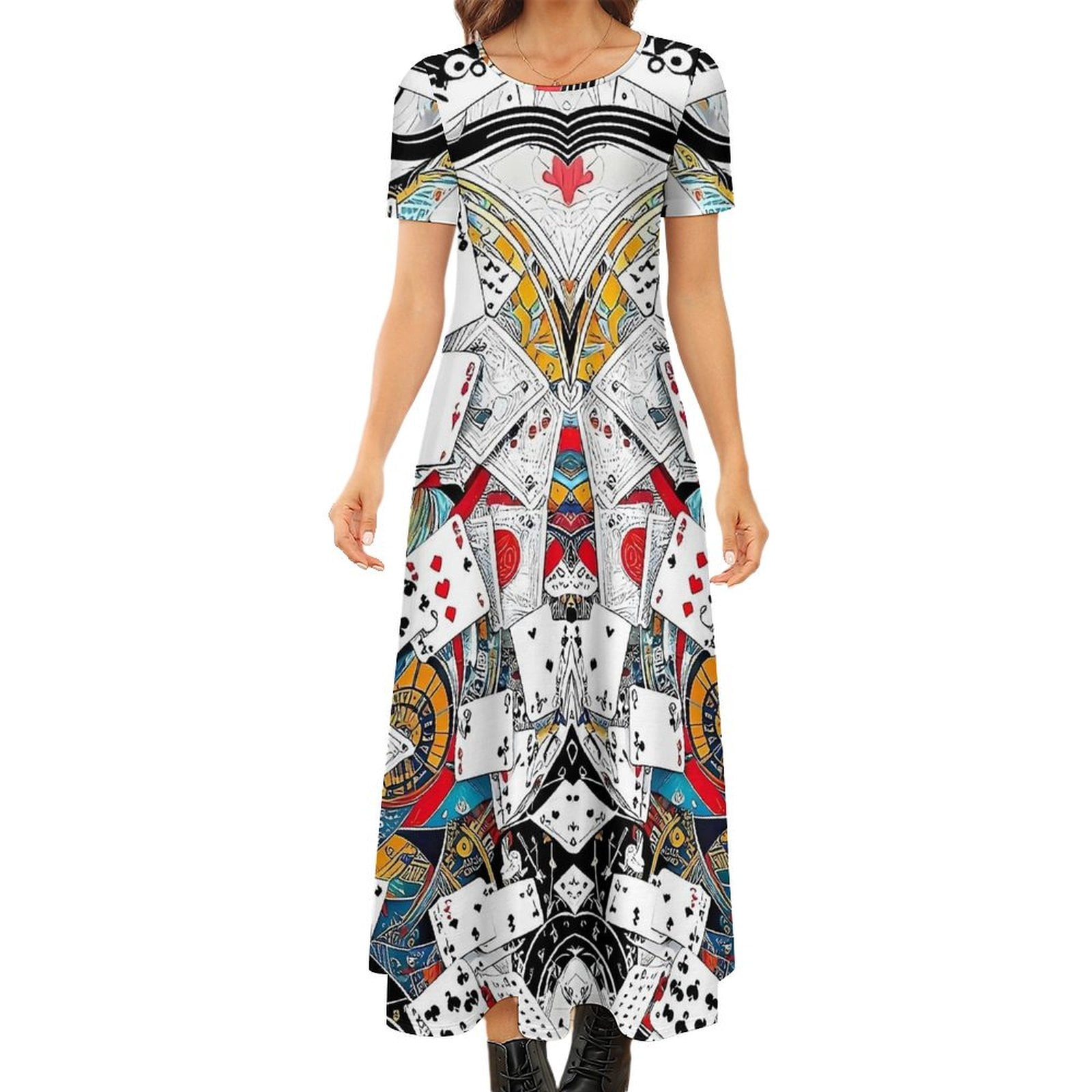 Playing Cards Dress Blue And Red Aesthetic Boho Beach Long Dresses ...