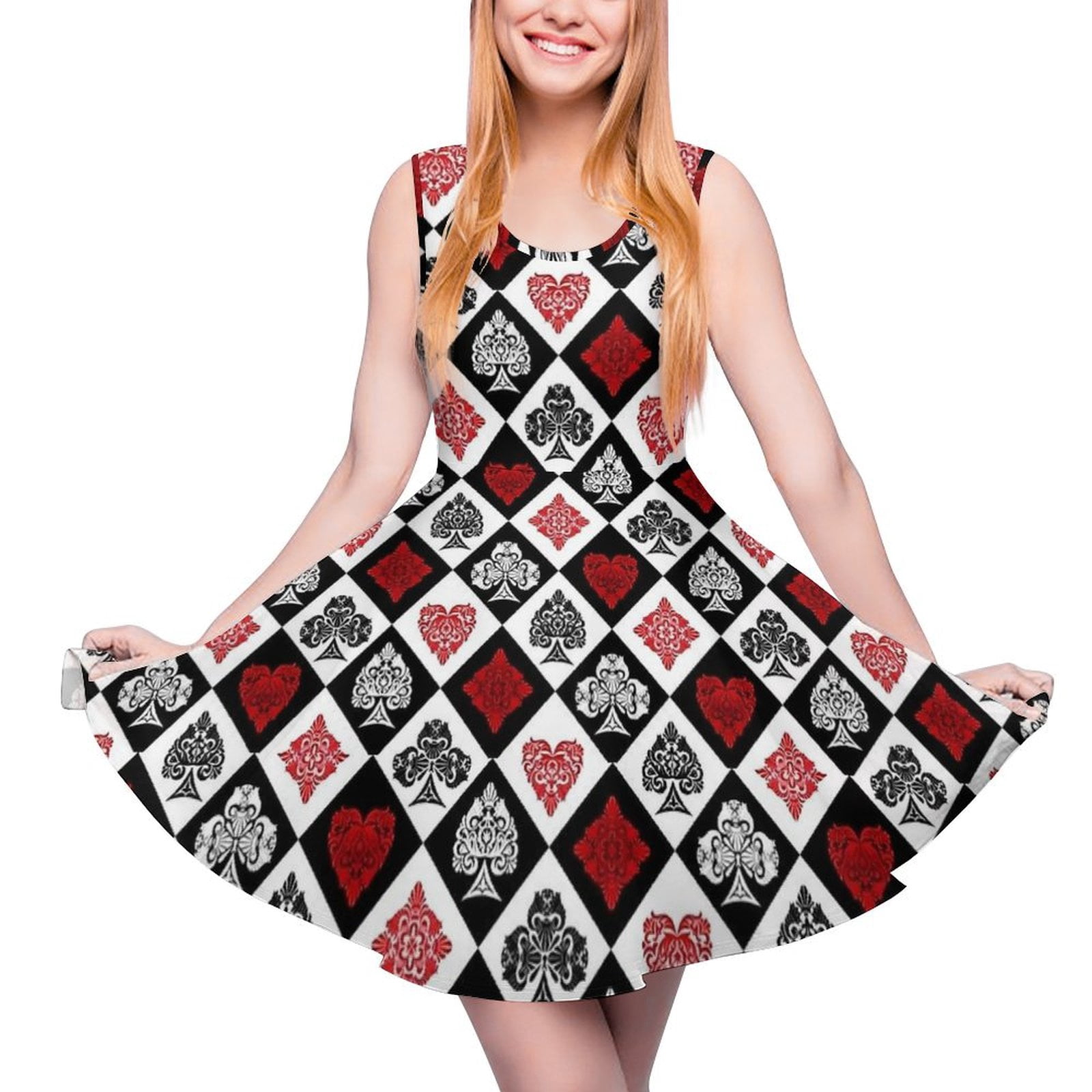 Playing Cards Dress Card Suits Print Boho Dresses High Waist Aesthetic ...