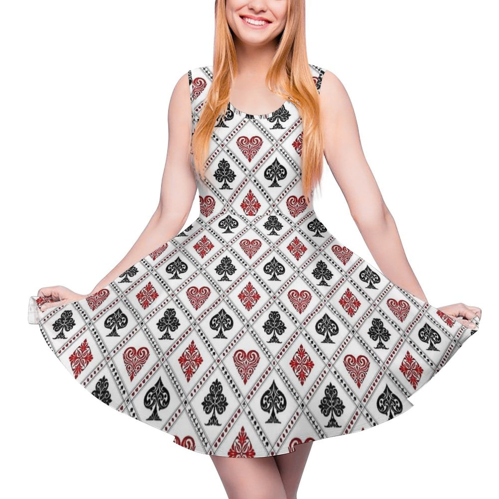 Playing Cards Dress Card Suits Print Boho Dresses High Waist Aesthetic ...