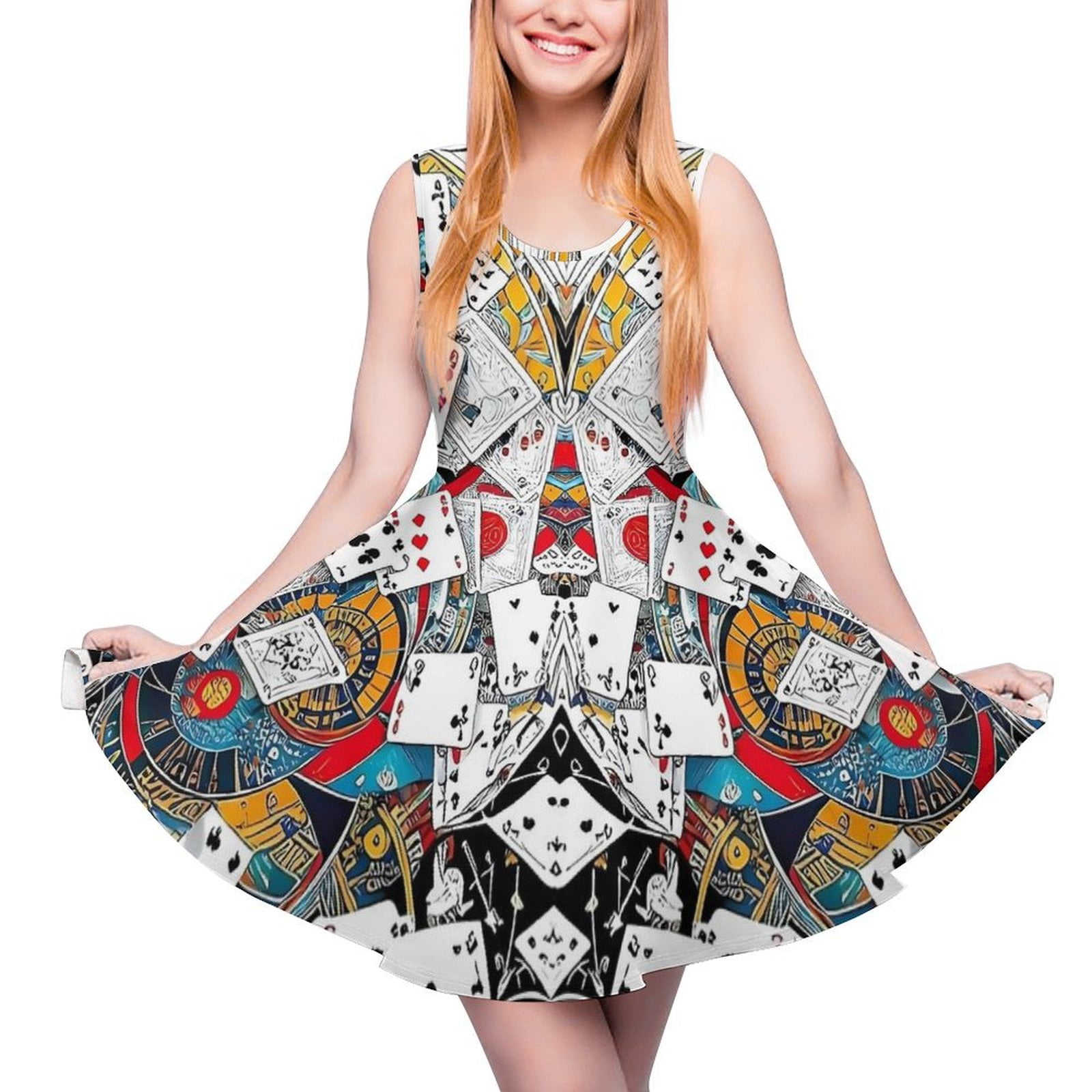 Playing Cards Dress Card Suits Print Boho Dresses High Waist Aesthetic ...