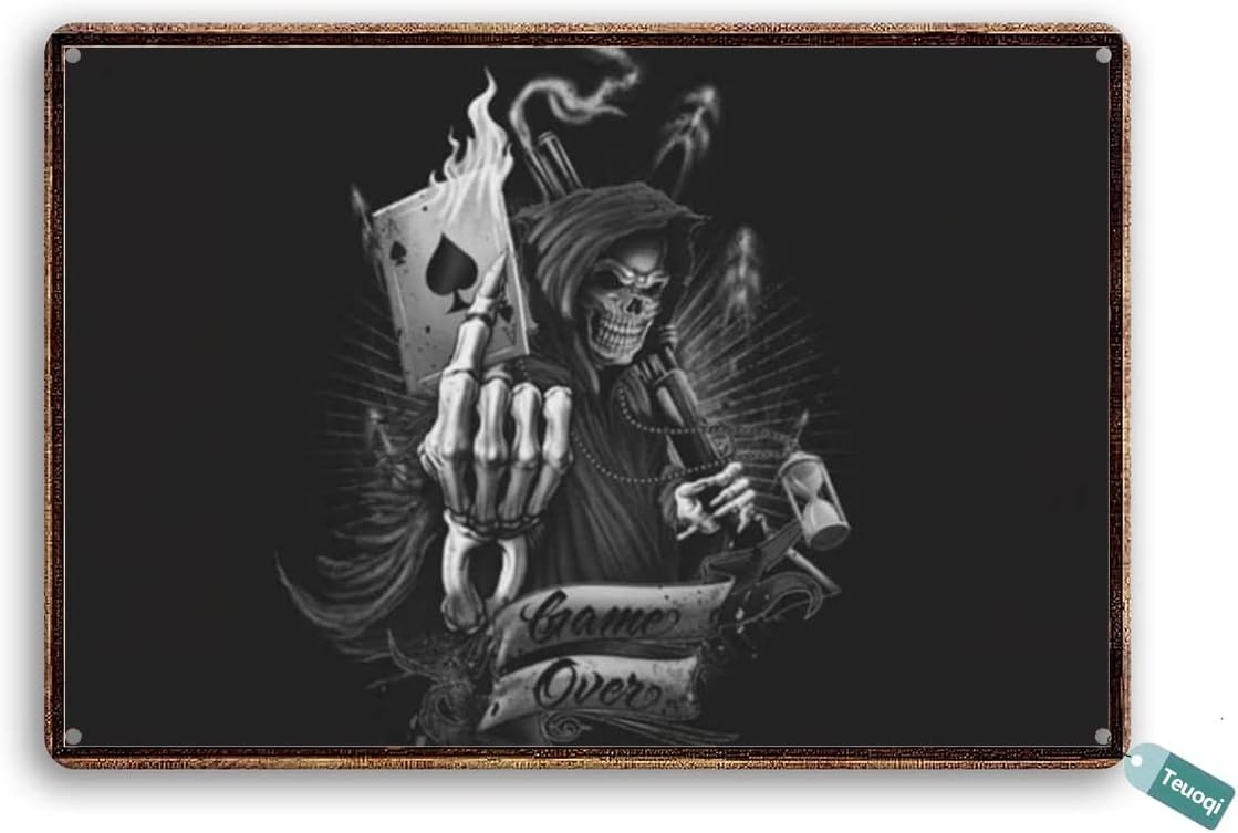 Playing Cards Grim Reaper Skull 8x12 Inch Tin Sign Home Decor Home Art ...