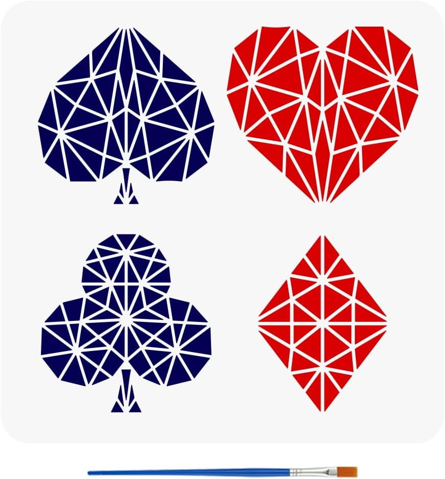 Playing Cards Painting Stencil with Brush 11.8x11.8inch Heart Spade ...