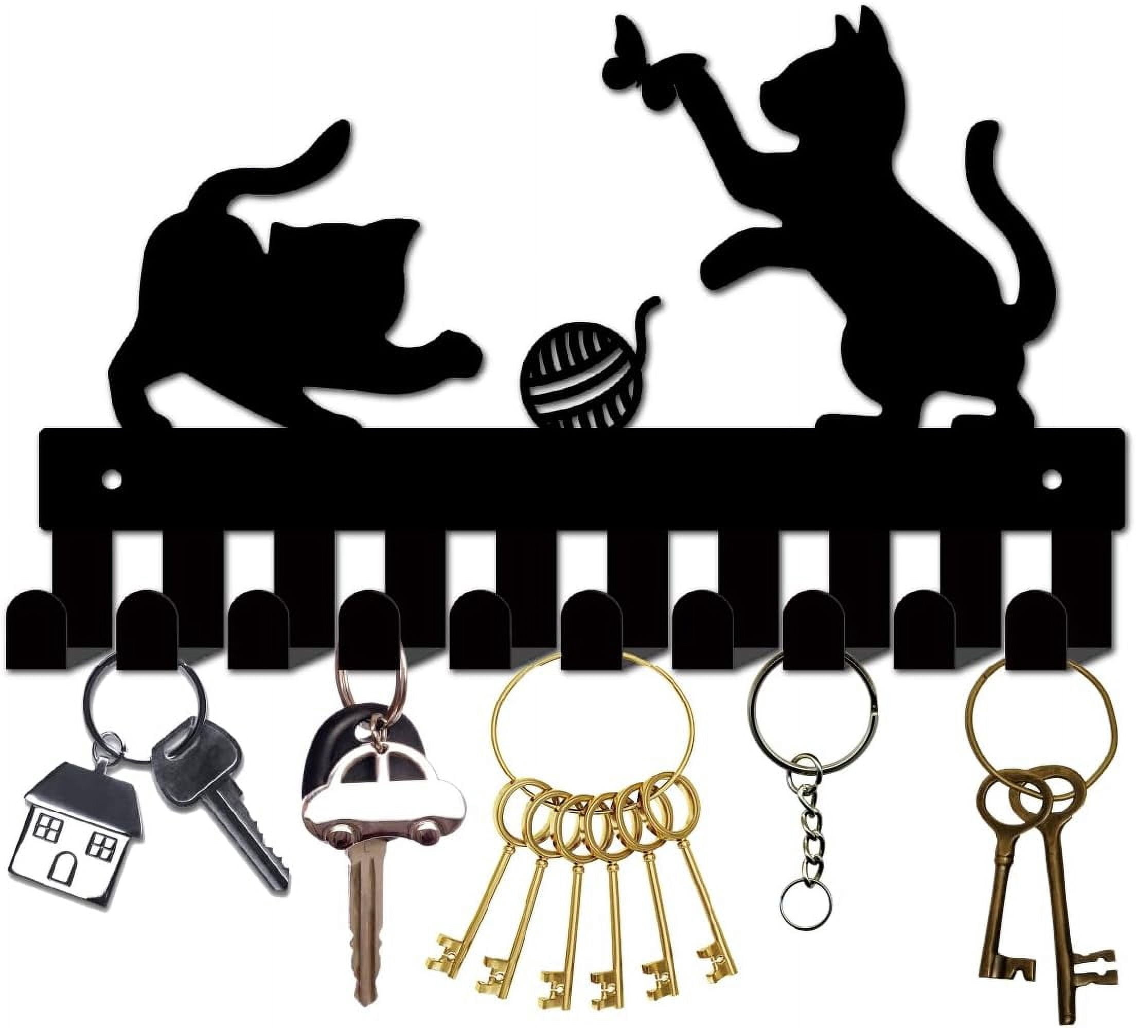 Playing Cats Key Holder for Wall Mounted Key Hook Metal Woolen Ball Key ...