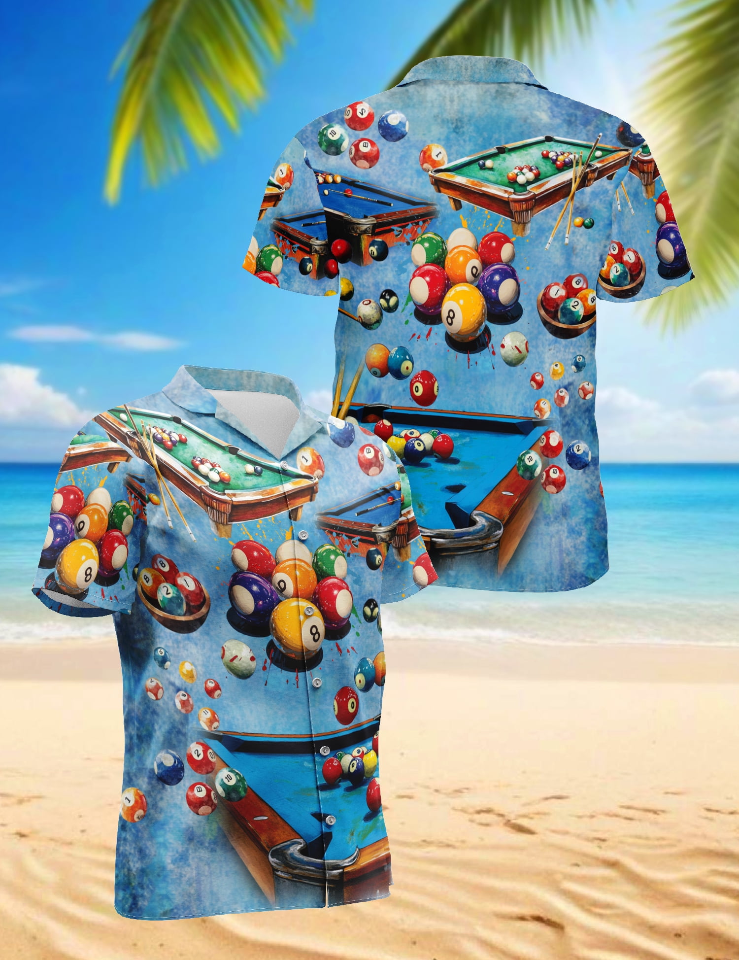 Playing Pool with Billiards Hawaiian Shirt for Men, Button Down Summer ...