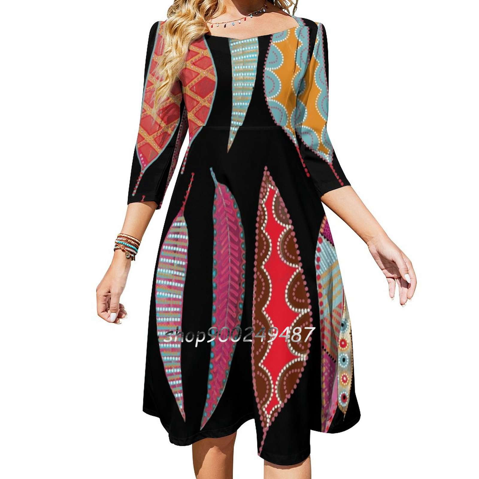 Playing With Pattern Square Neck Dress New Plus Size Elegant Women ...