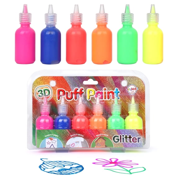 Playkidiz 3-D Art Glitter Puff Paint For Kids, 6 Pack Color Pack ...
