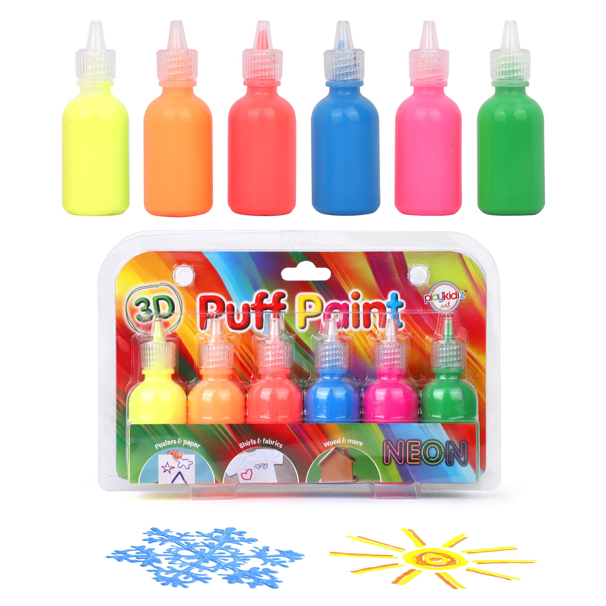 Playkidiz 3-D Art Neon Puff Paint For Kids, 6 Pack Color Pack Squeeze ...