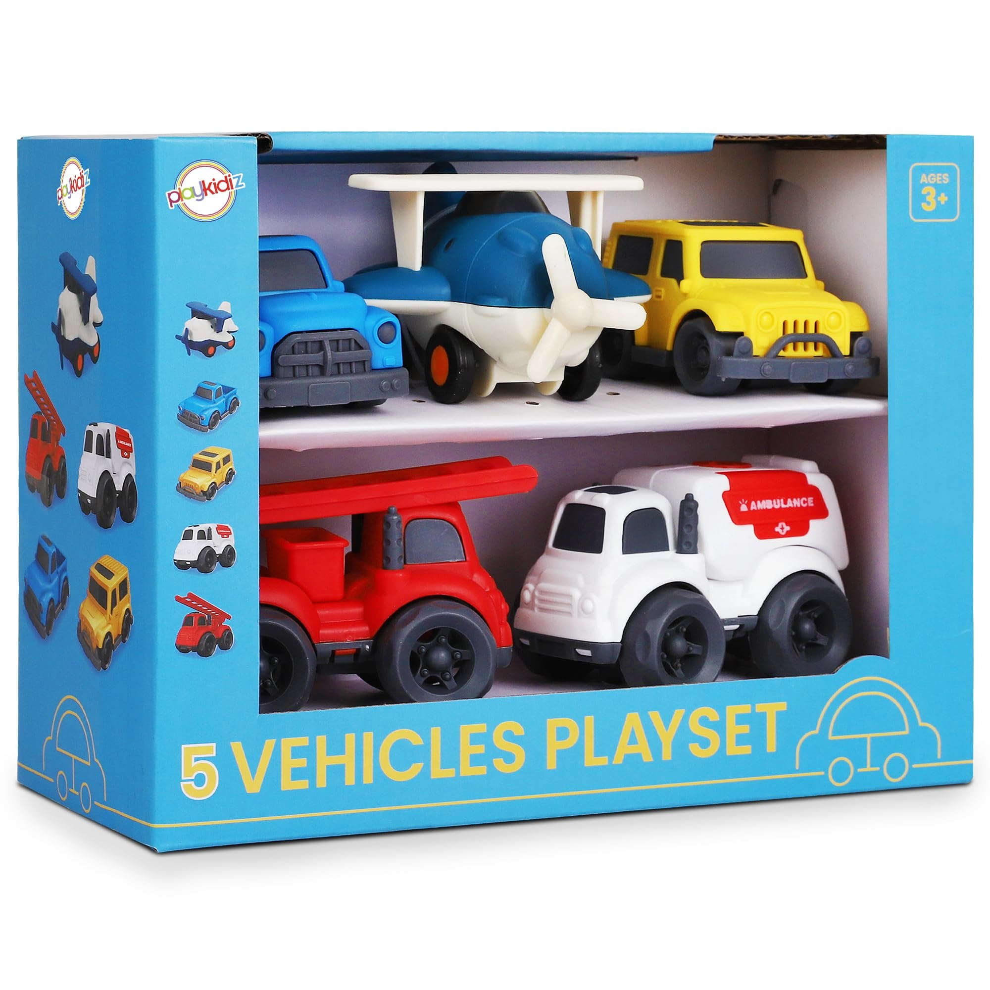 Playkidiz 5 Pack Toddler Car Toys Playset - Toy Cars, Including ...