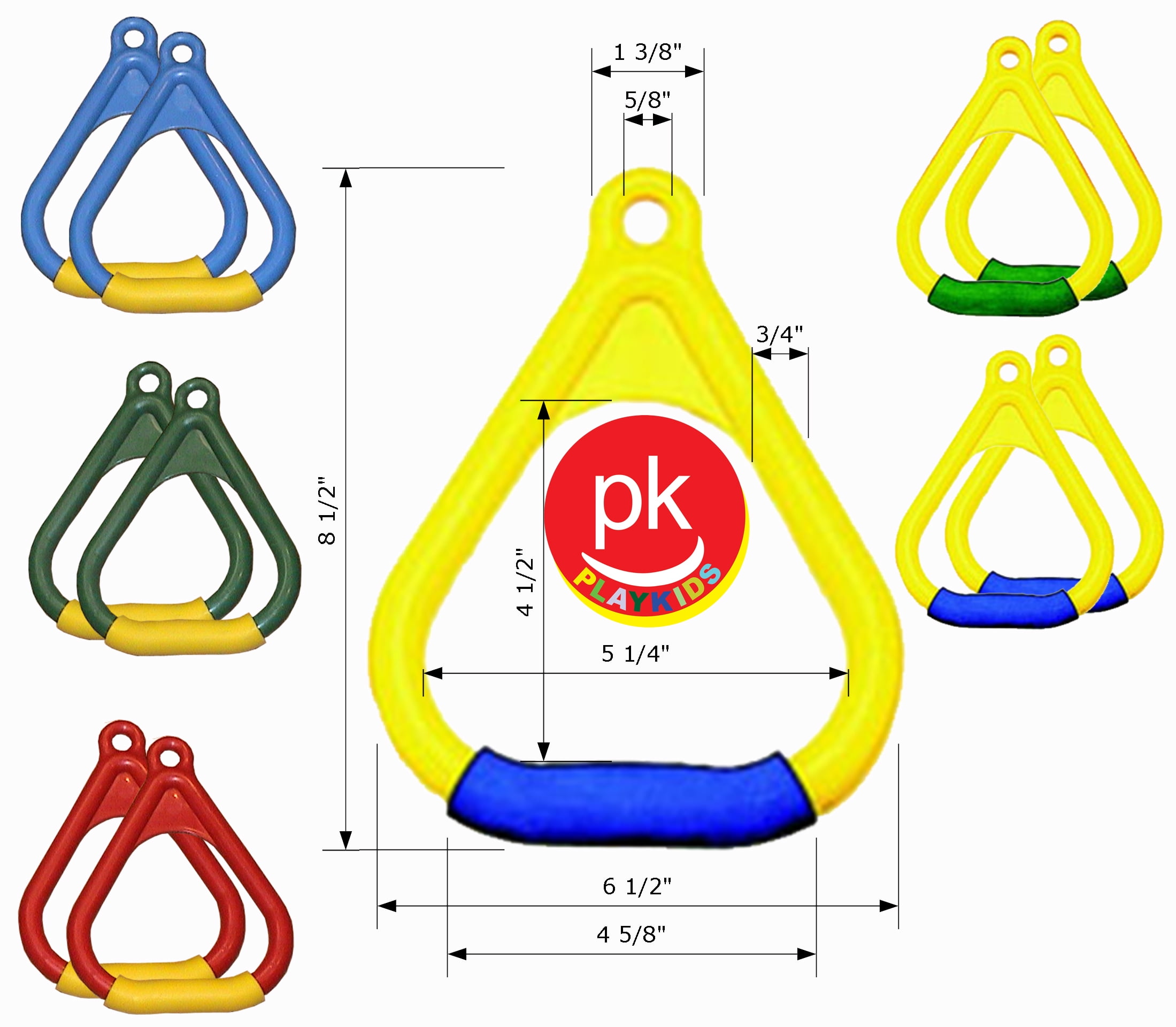 Playkids Trapeze Rings - Red Yellow Safe Grip Handles for Trapeze Bar ...