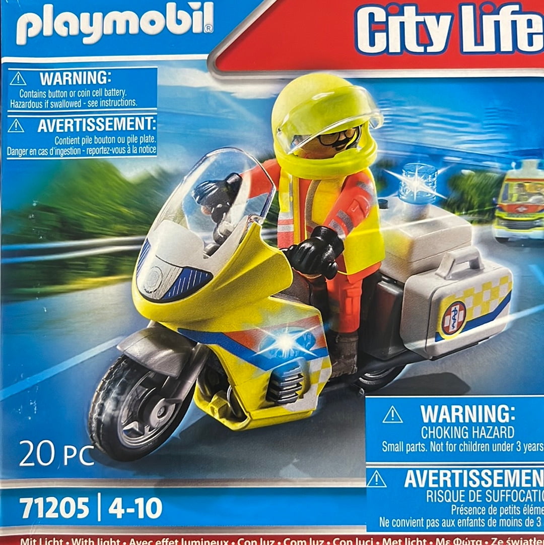 Playmobil City Life Rescue Motorcycle With Flashing Light Building Set ...