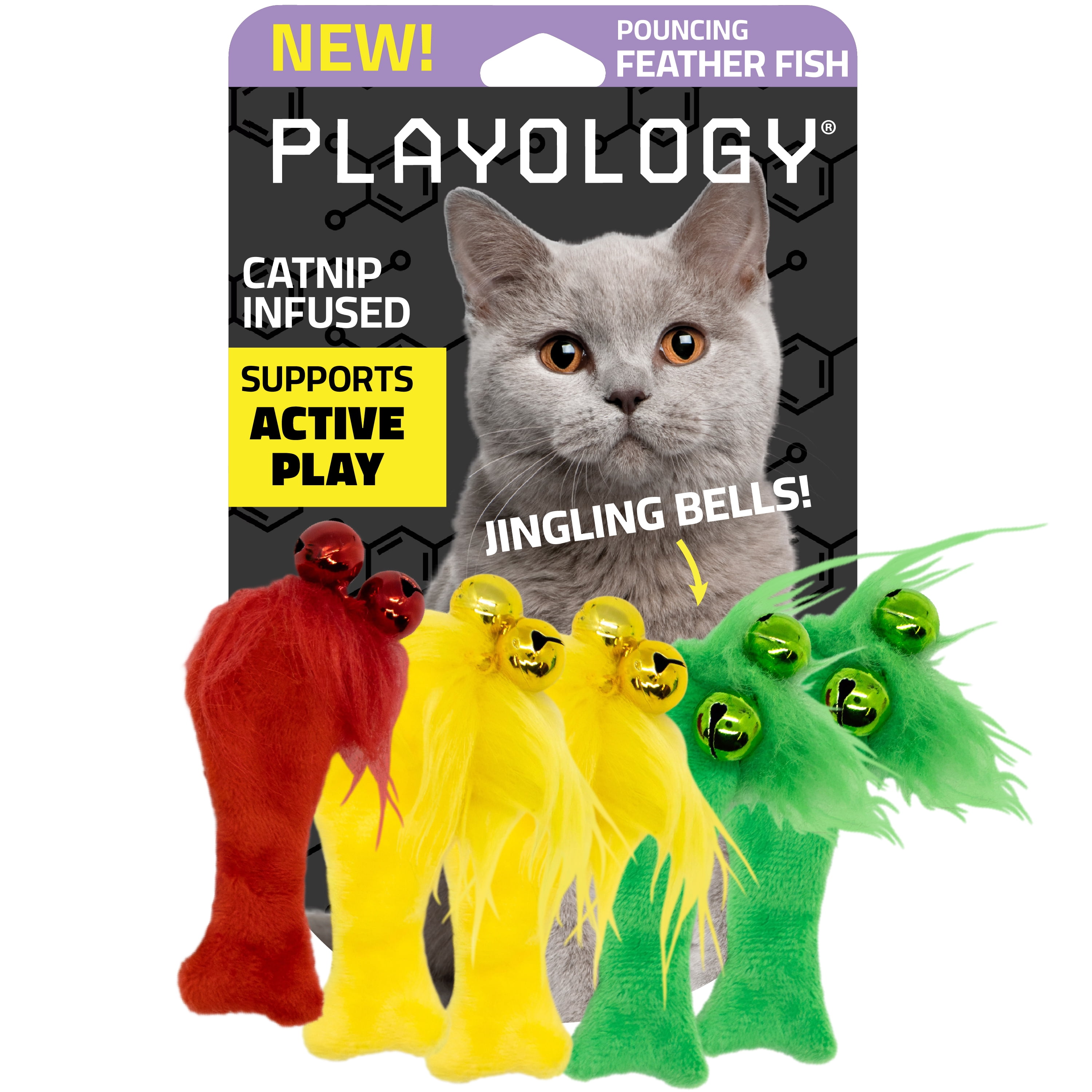 Playology Cat Toys | Fish Feather Toy Infused with Catnip, 5-Pack ...