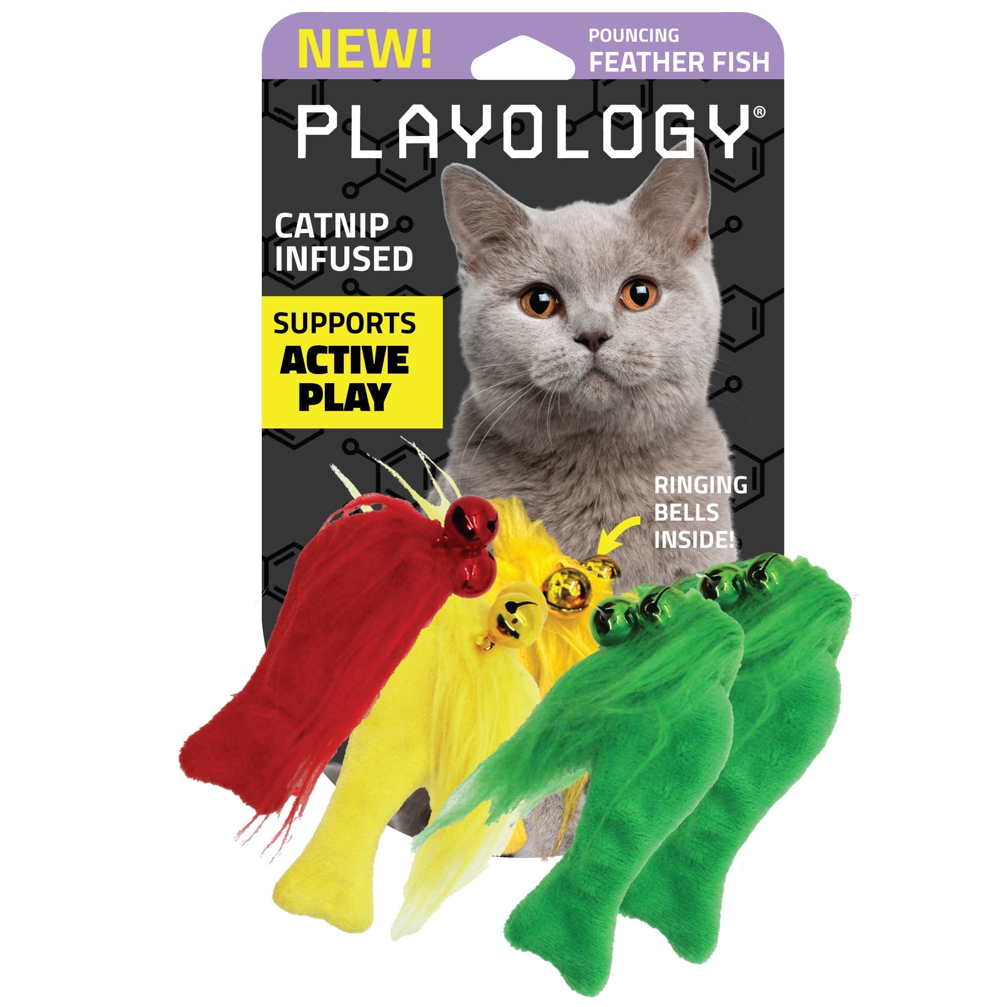Playology Cat Toys | Fish Feather Toy Infused with Catnip, 5-Pack ...