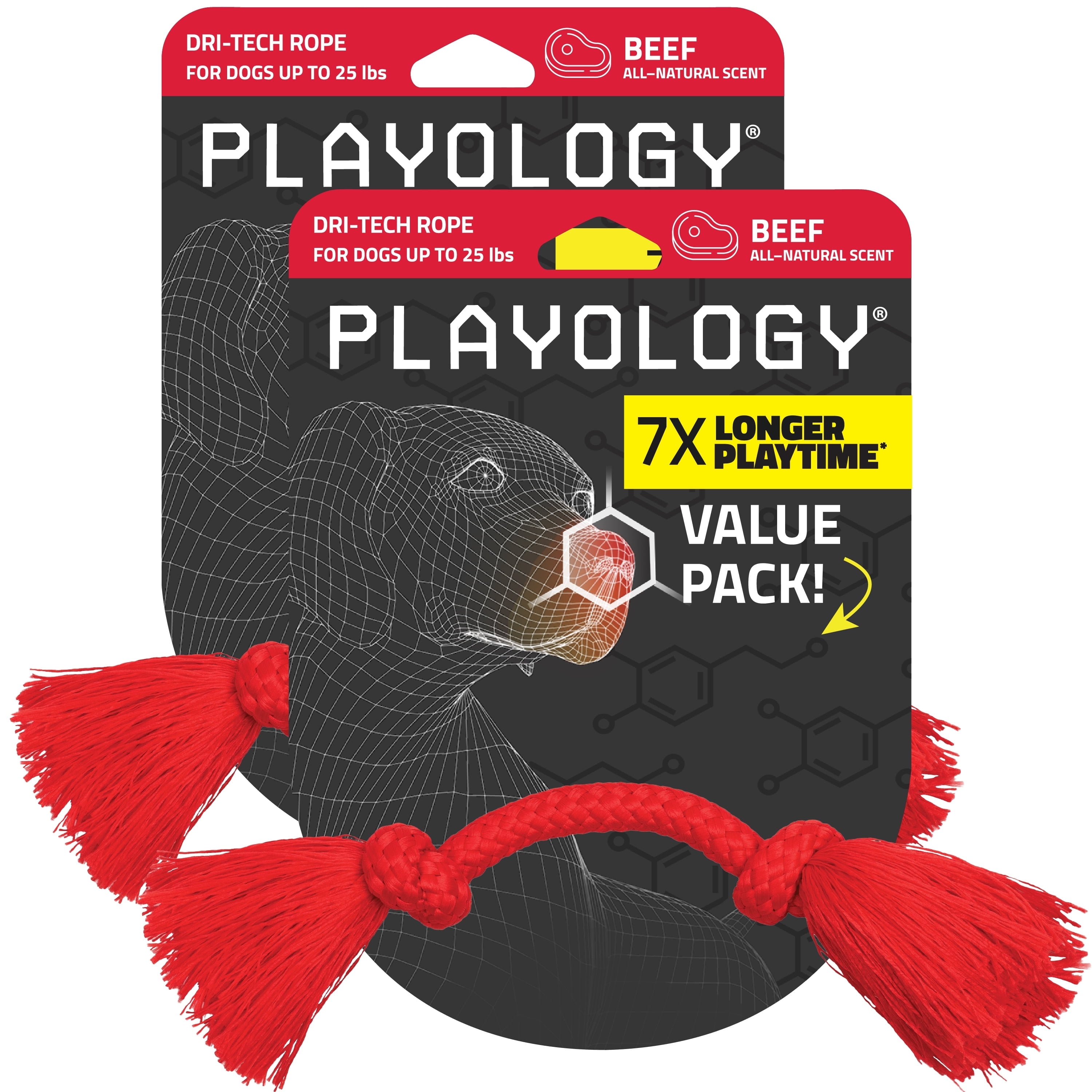 Playology Dri-Tech Rope, Value 2-Pack Beef Scented Red Dog Toy for ...