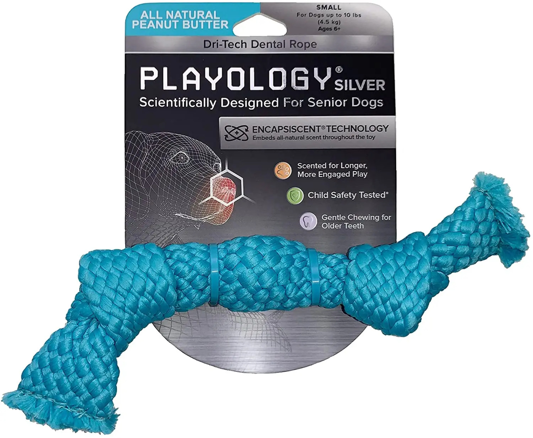 Playology Dri-Tech Peanut Butter Scent Dental Rope Dog Toy, Small ...