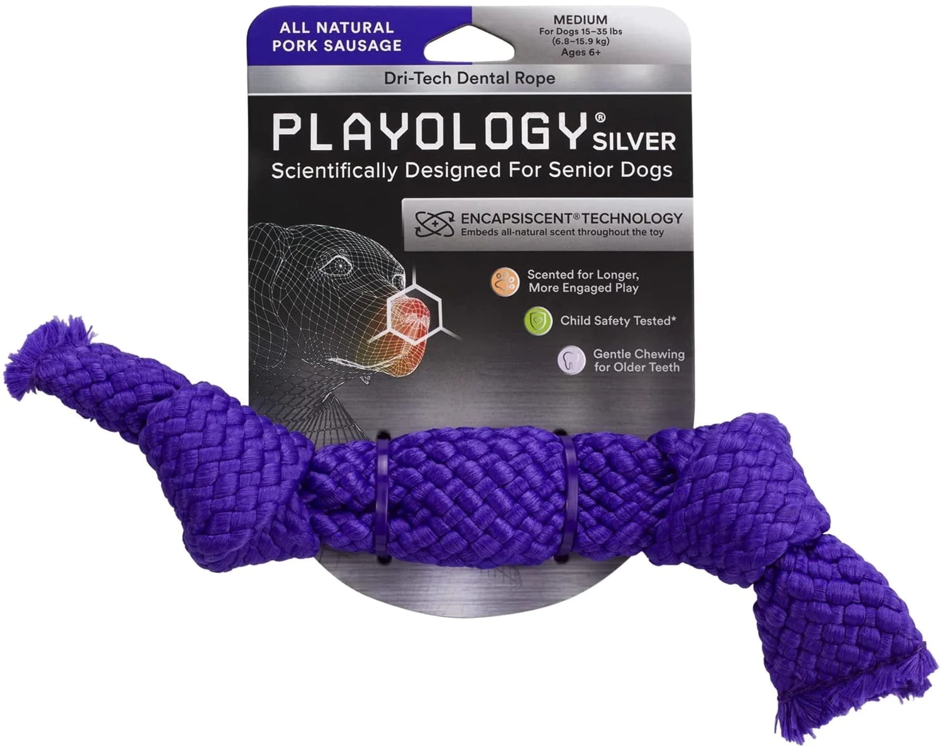 Playology Dri-Tech Pork Sausage Scent Dental Rope Dog Toy, Med ...