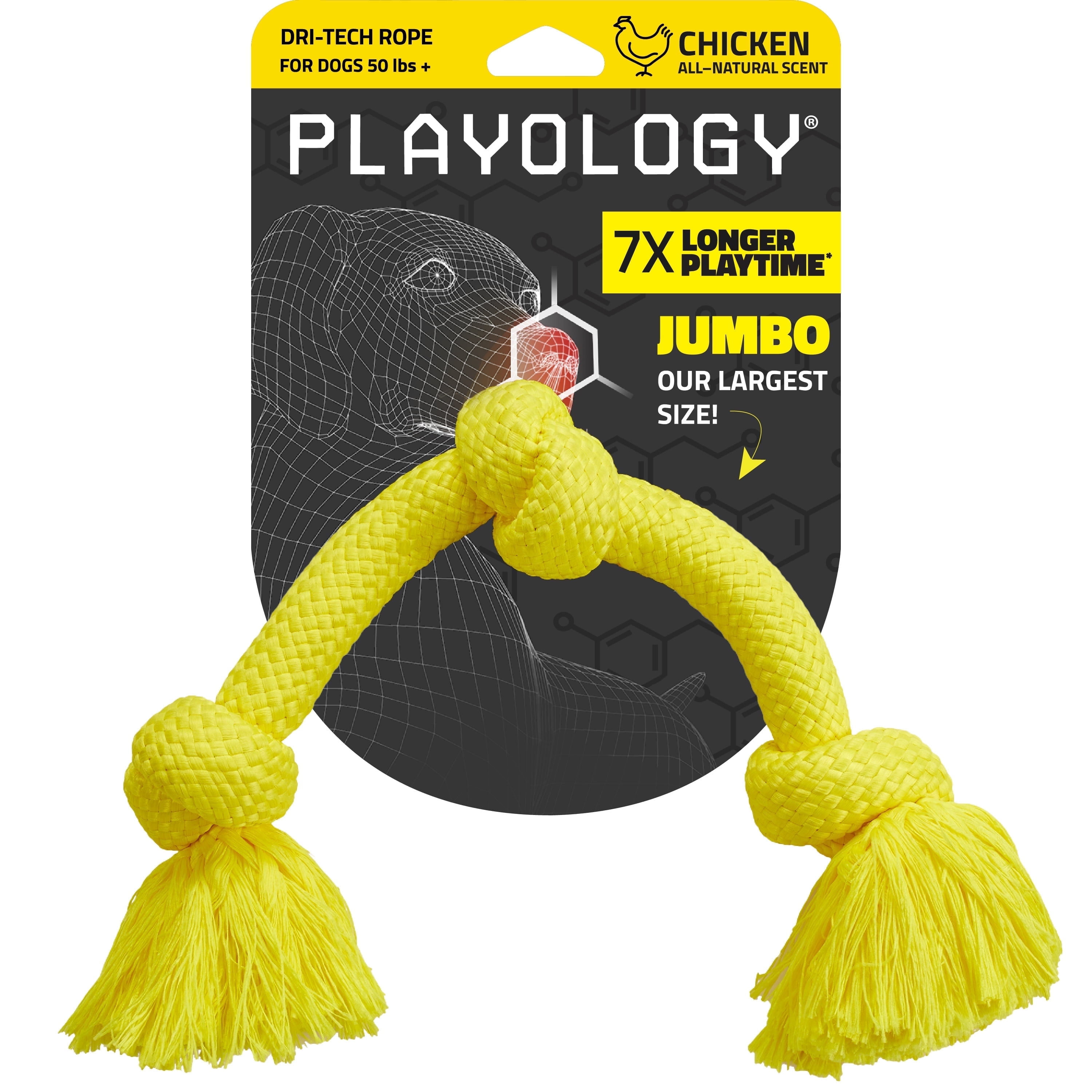 Playology Dri-Tech Rope, Chicken Scented Yellow Dog Toy for Large to XL ...