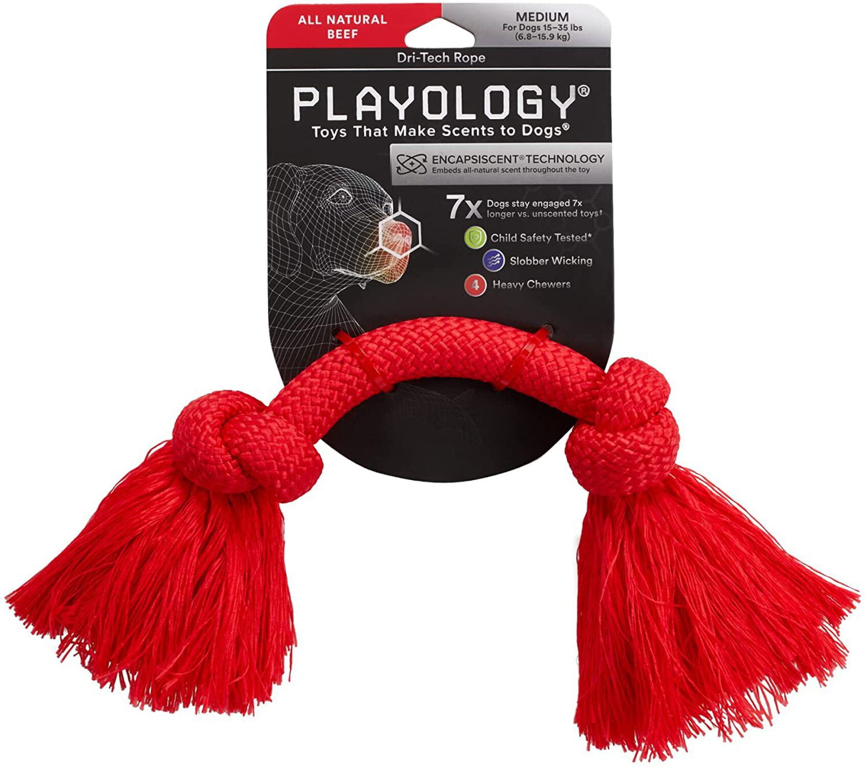Playology - Dri-Tech Rope Dog Toy - Medium - Engaging All-Natural Beef ...