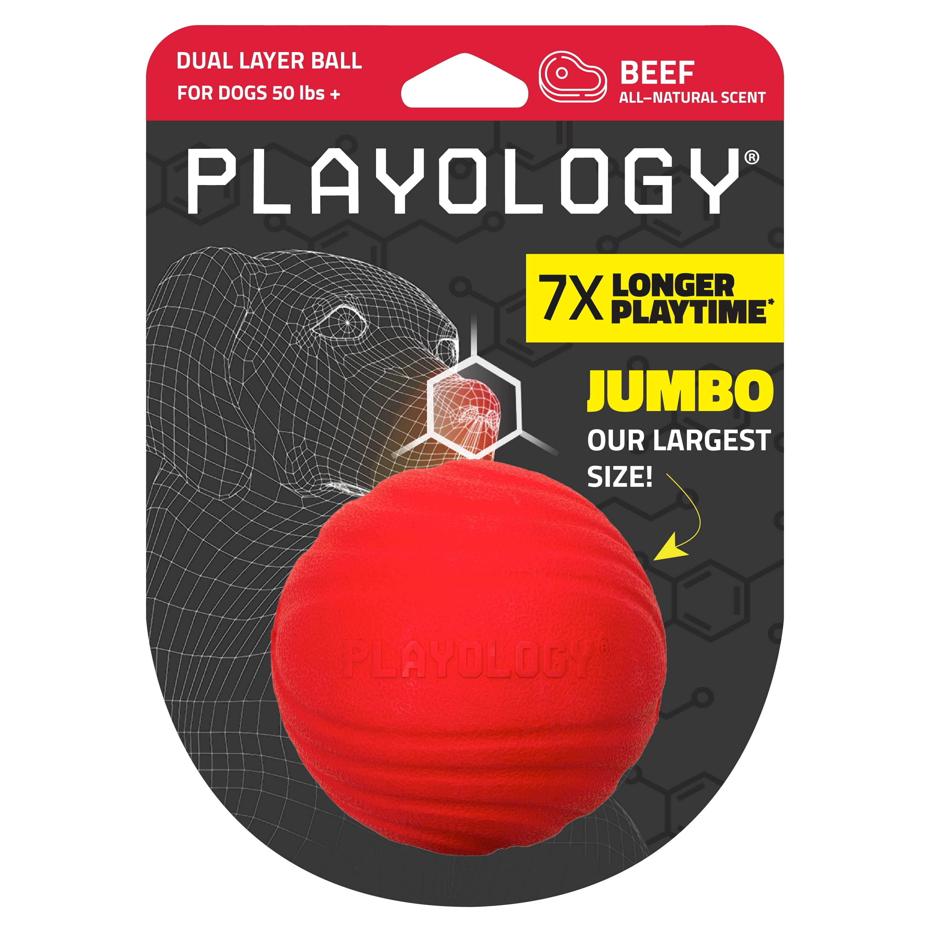Playology Dual Layer Ball | All-Natural Beef Scented Ball for Dogs 50lb ...