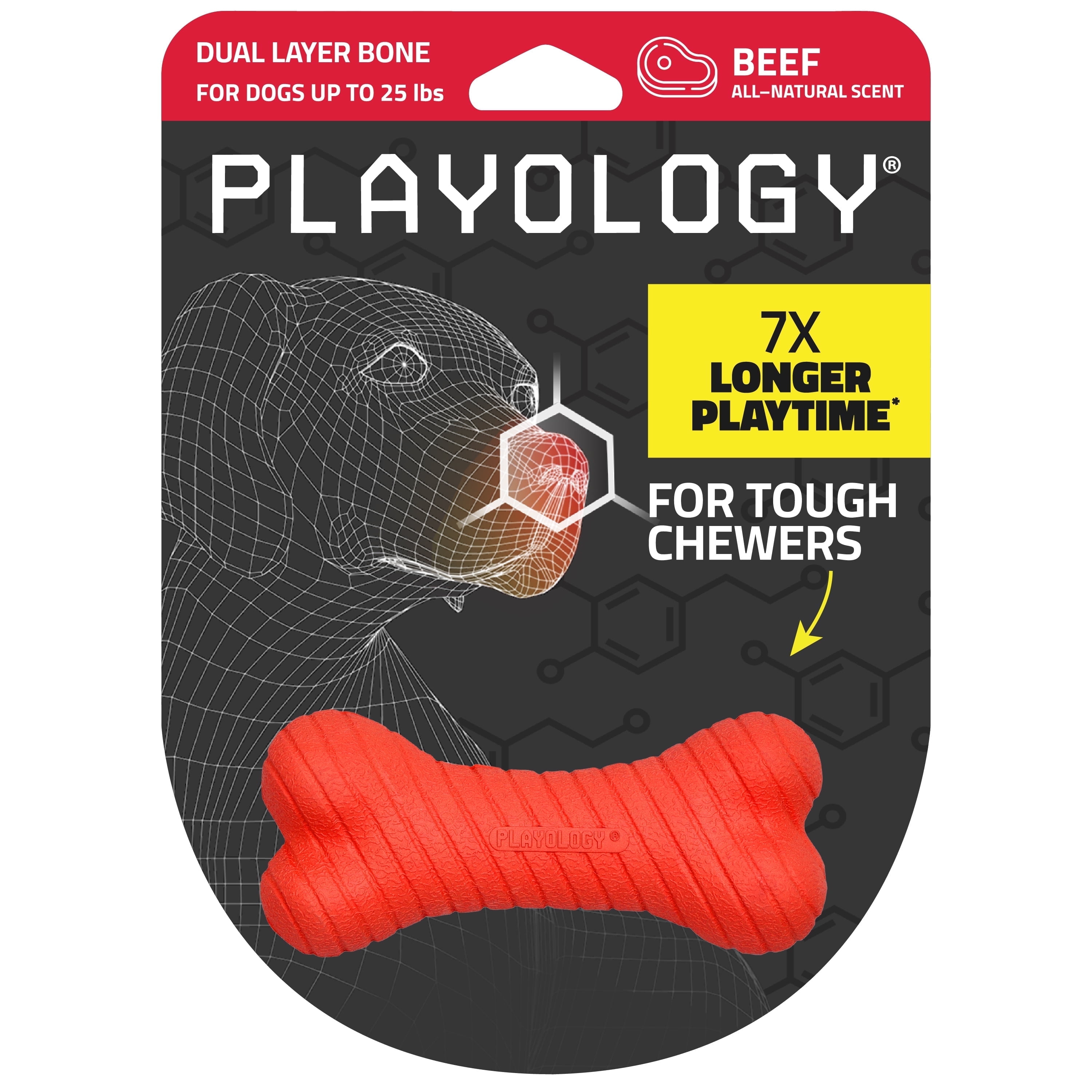 Playology Dog Toys, Durable Dual Layer Bone, Beef Scented Chew Toy for ...