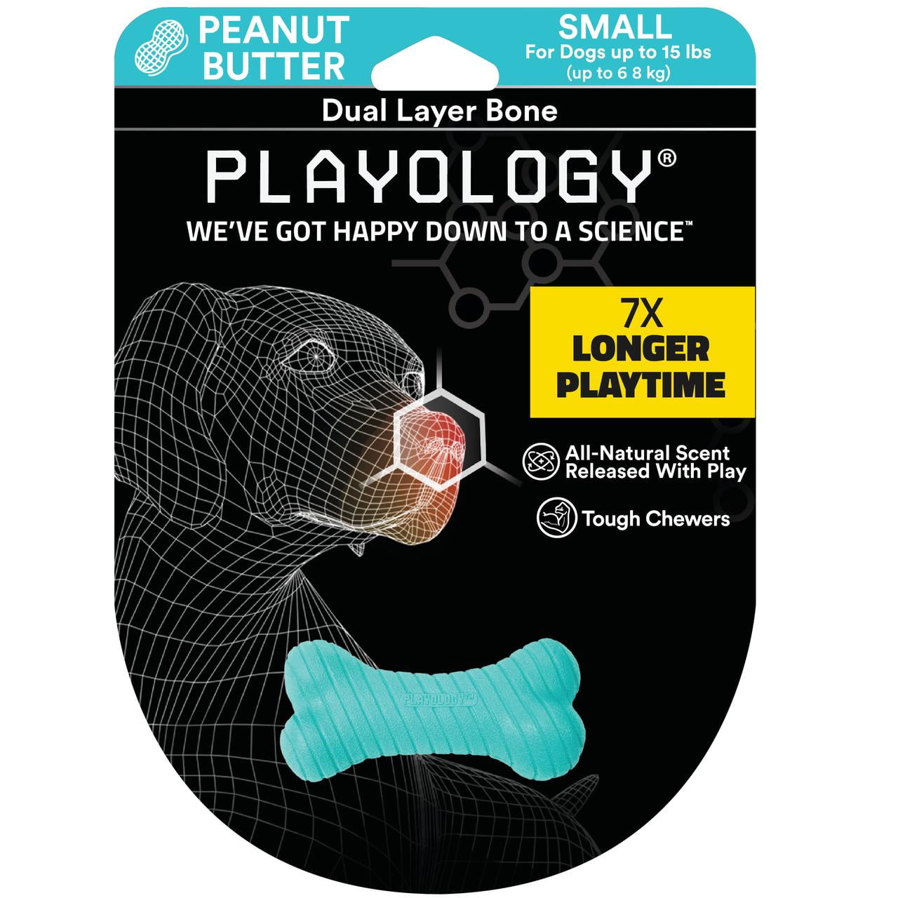 Playology Dual Layer Dog Bone Toy, All-Natural Peanut Butter Scent Dog ...