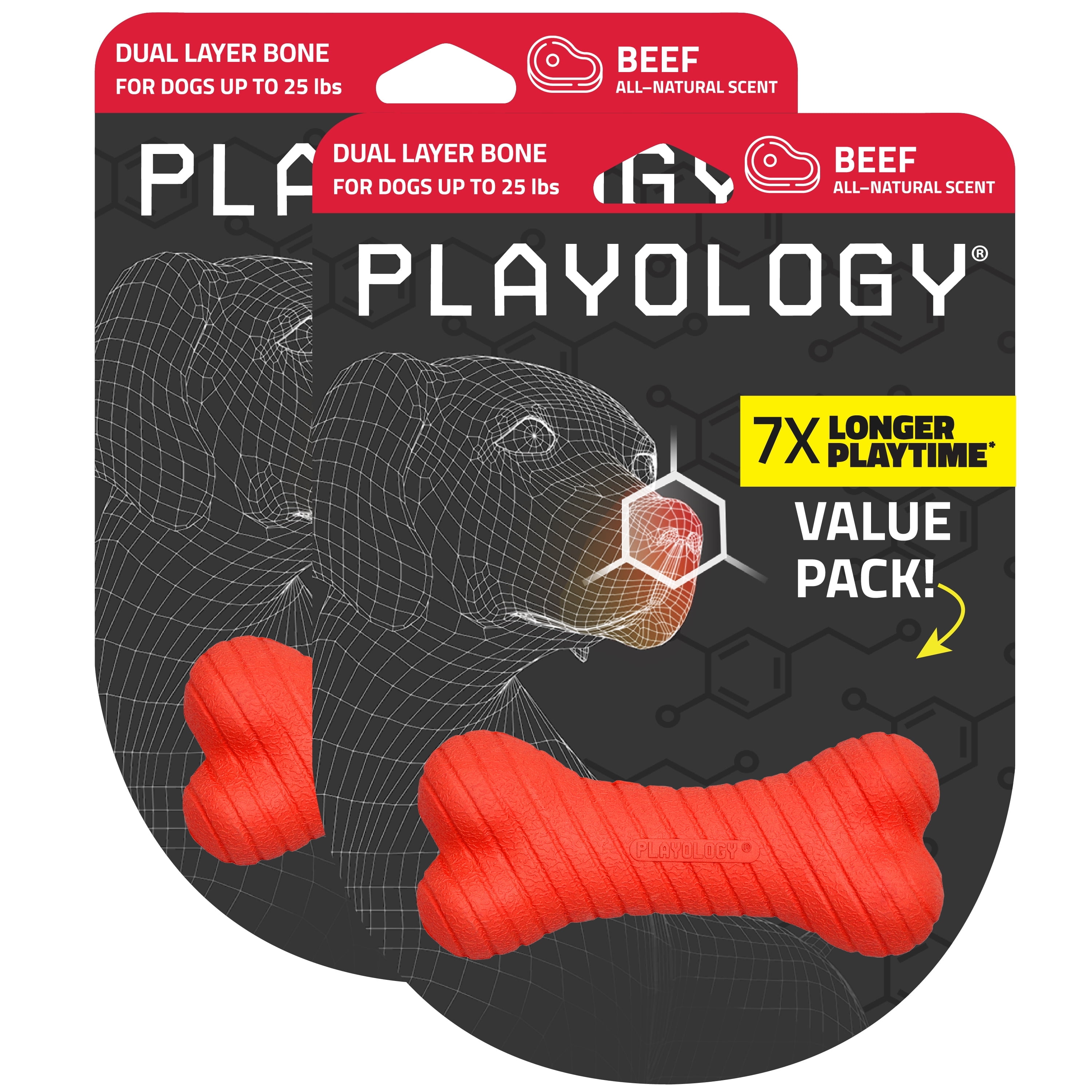 Playology Dual Layer Dog Bone for Small Dogs, All-Natural Beef Scent ...