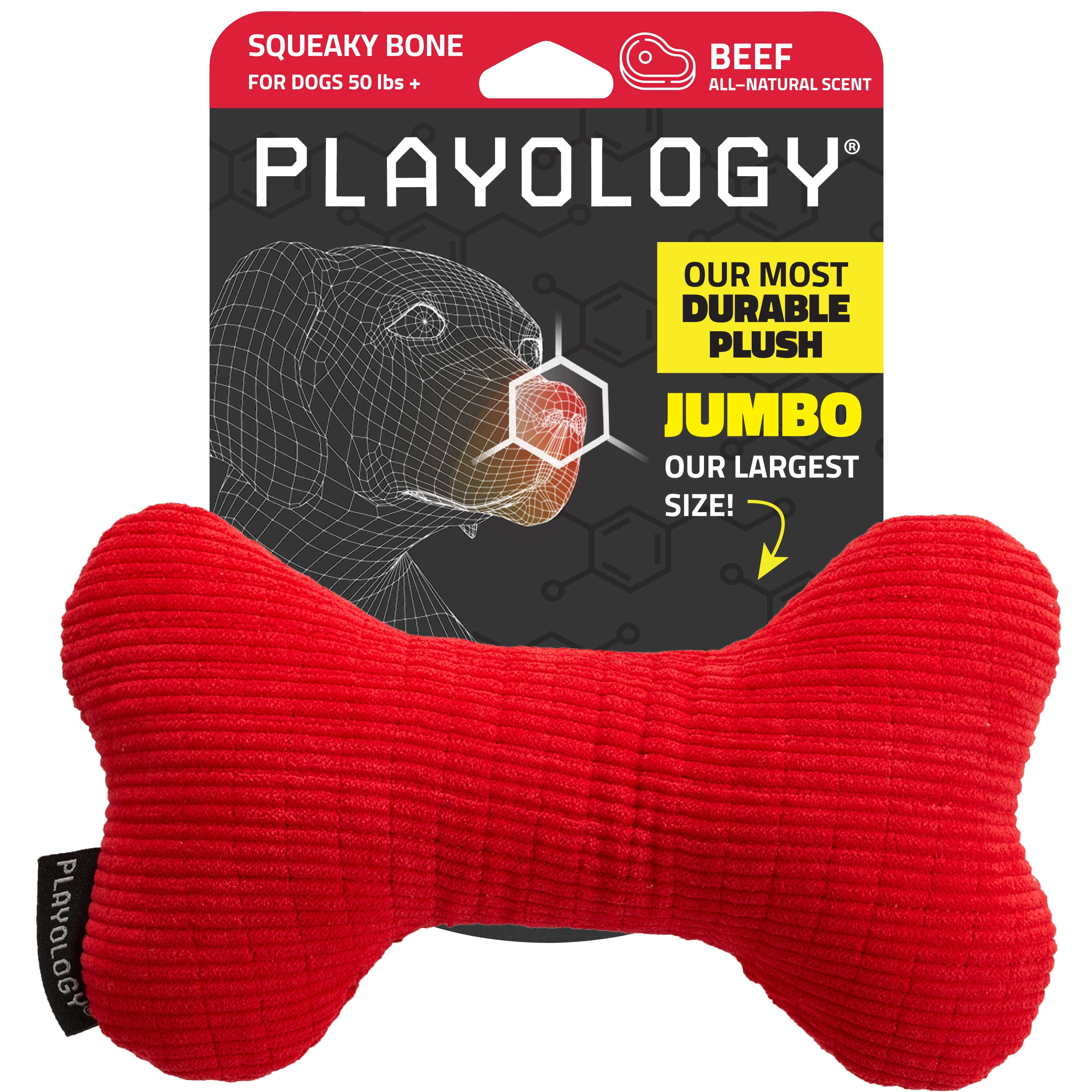 Playology Large Plush Bone Beef Scented Dog Toy for 35 lbs and Up Dogs ...