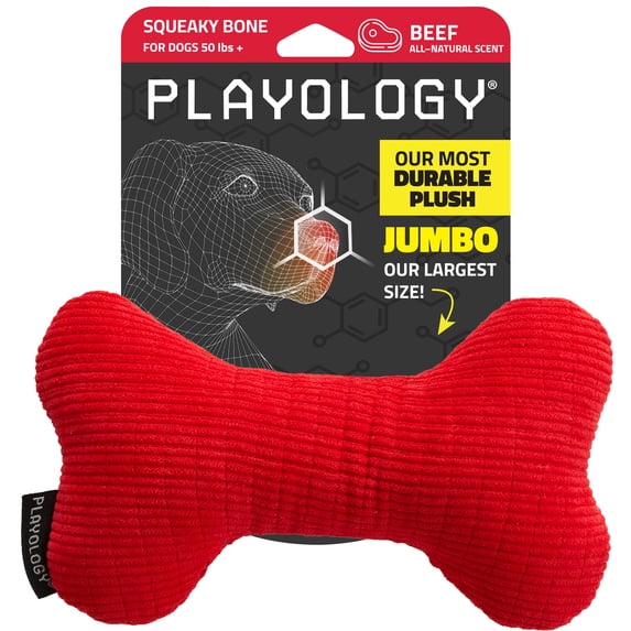 Playology Large Plush Bone Beef Scented Dog Toy for 35 lbs and Up Dogs ...