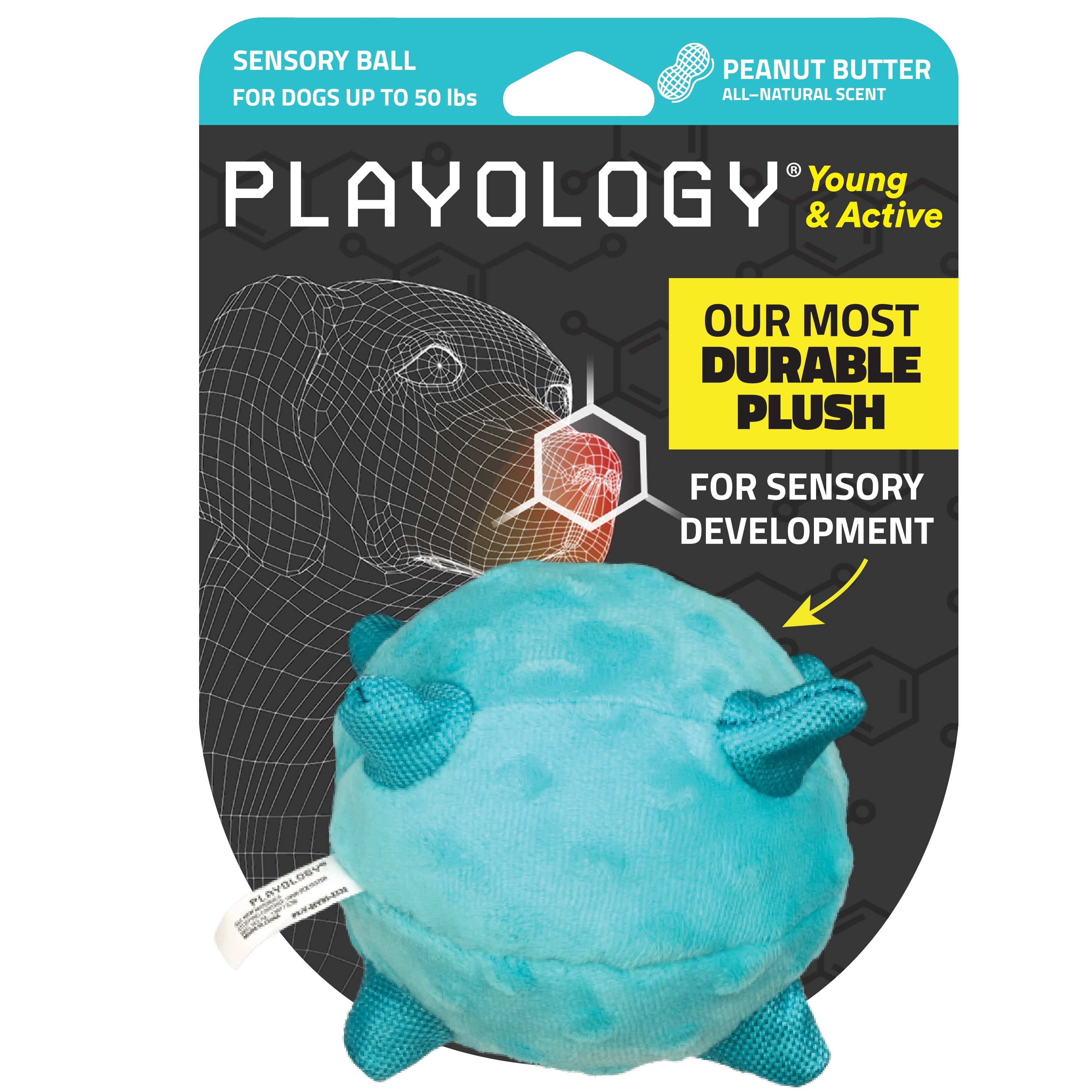 Playology Dog Toys | Puppy Toy Ball, Peanut Butter Scented Plush Toy ...